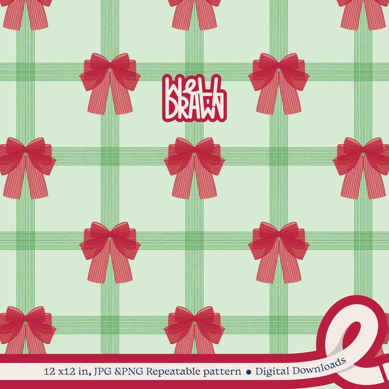 Red Bow Christmas Plaid Seamless Pattern (digital Download) - Etsy