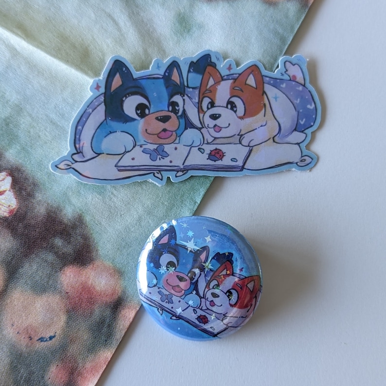 Bluey and Bingo Heeler Button/sticker - Etsy UK
