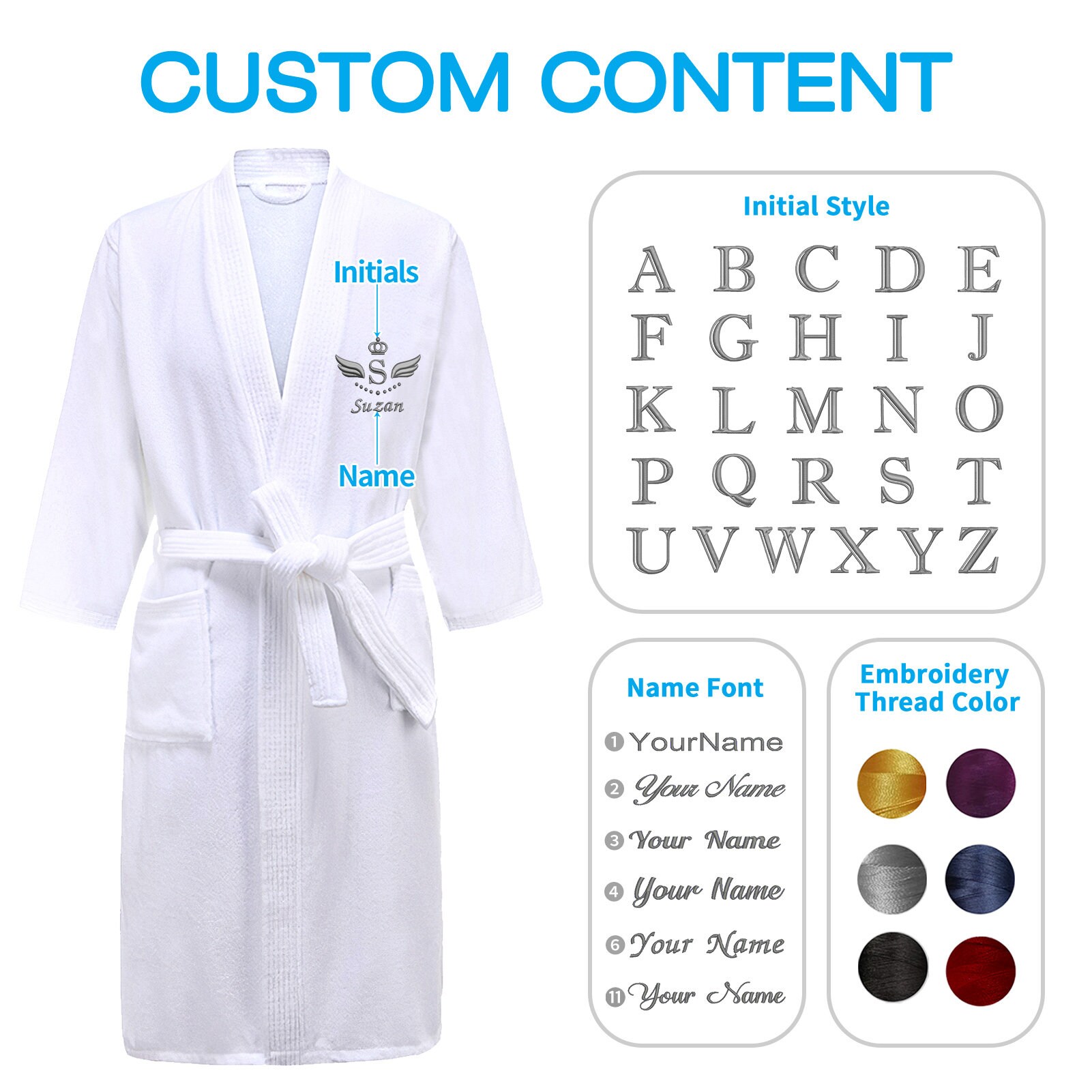 Customizable Logo Bathrobes for Women, Text or Name, Adjustable ...