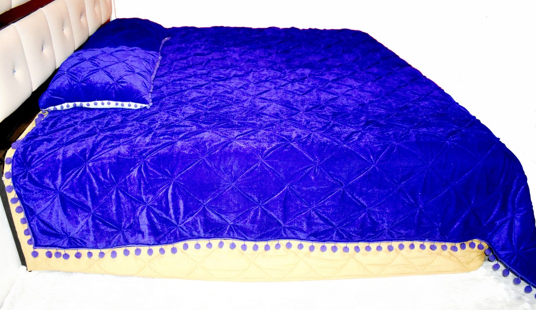 Royal Blue Velvet Quilt King Velvet Blanket Blue Velvet Comforter Queen ...
