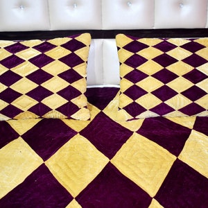 Gold Purple Diamond Velvet Quilt, Diamond Luxury Diamond Queen Gold ...