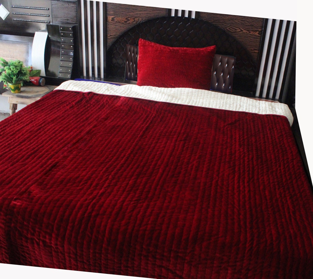 Deep Red Velvet Quilt King Velvet Blanket Red Velvet Comforter Queen ...