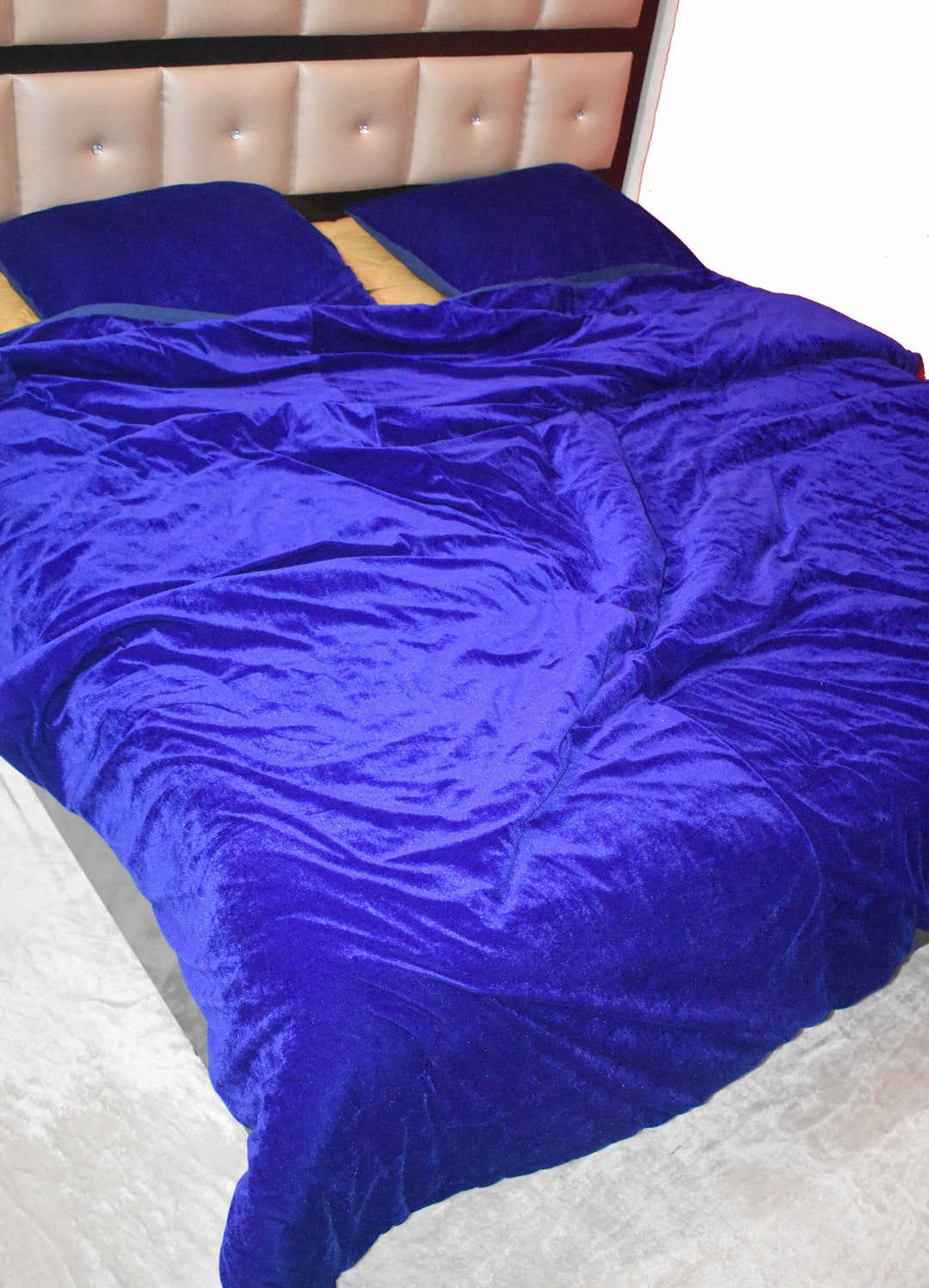 3 Pcs Royal Blue Luxury Velvet Duvet Cover Boho Bedding King Size Duvet ...