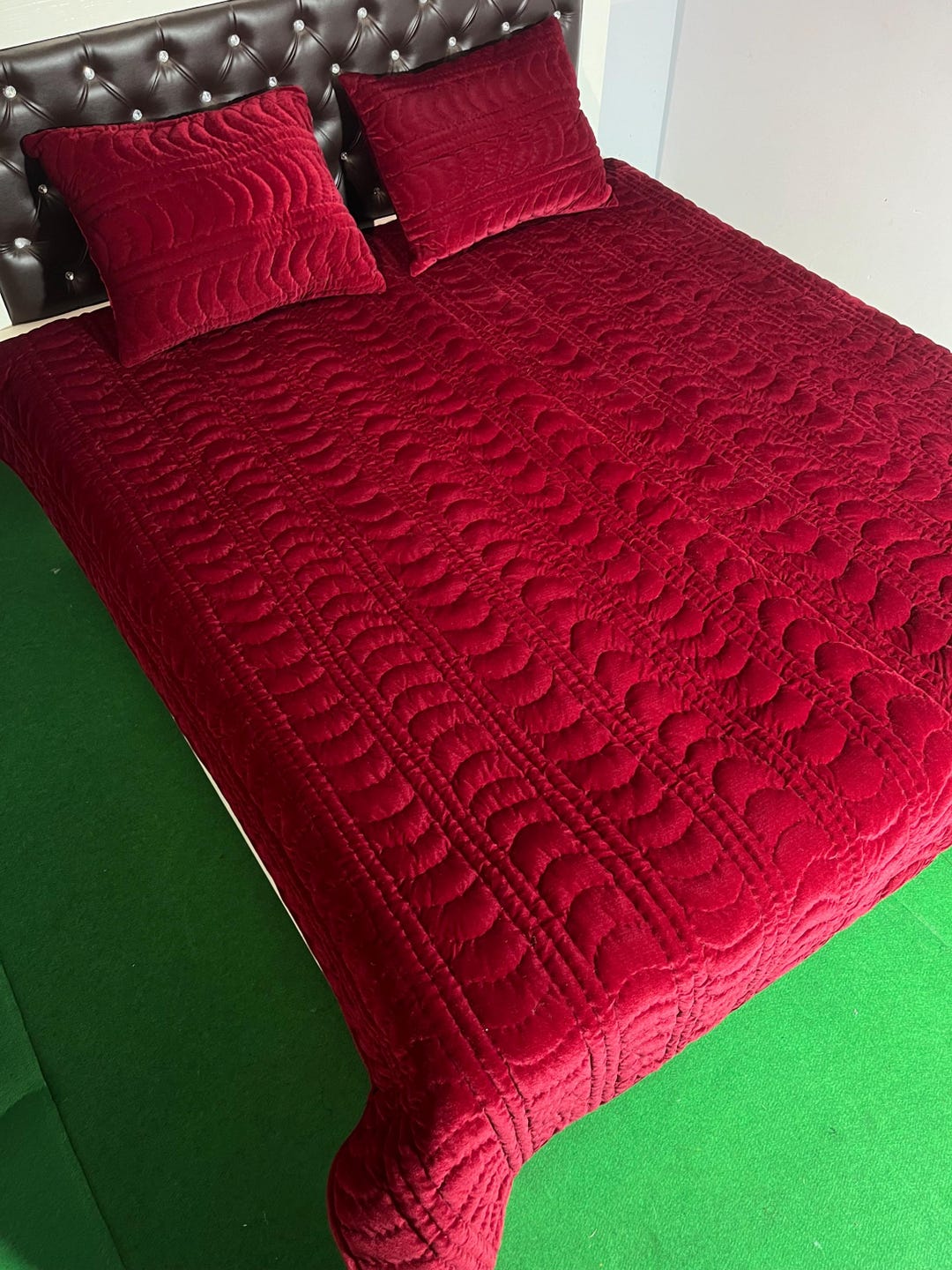 Deep Red Velvet Quilt King Velvet Blanket Red Velvet Comforter Queen ...
