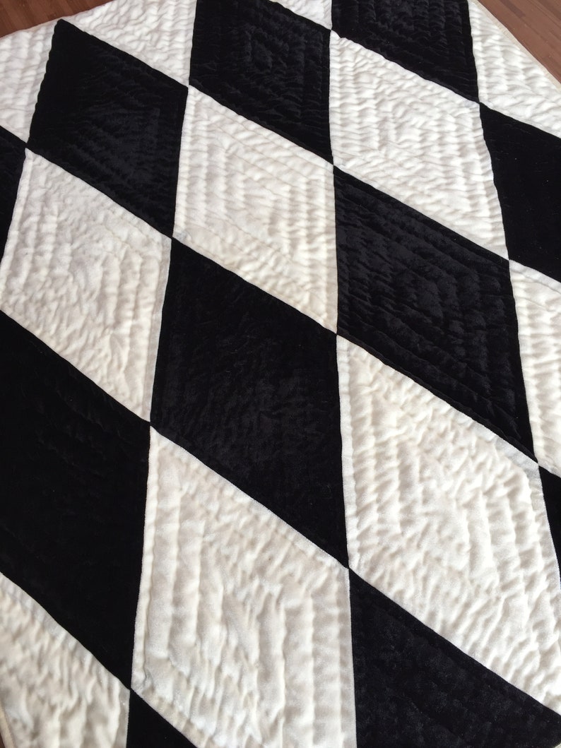 Black White Velvet Quilt Diamond Pattern Quilt Velvet Quilt | Etsy