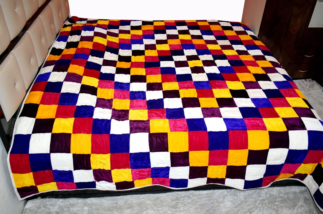 Velvet Patchwork Finished Quilt Queen Size Hand Quilting Comforter ...