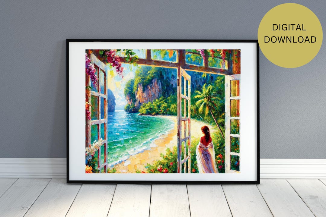 Open Seaside Beach View, Sea, Painted, Vacation, Window,gifts,aqua ...