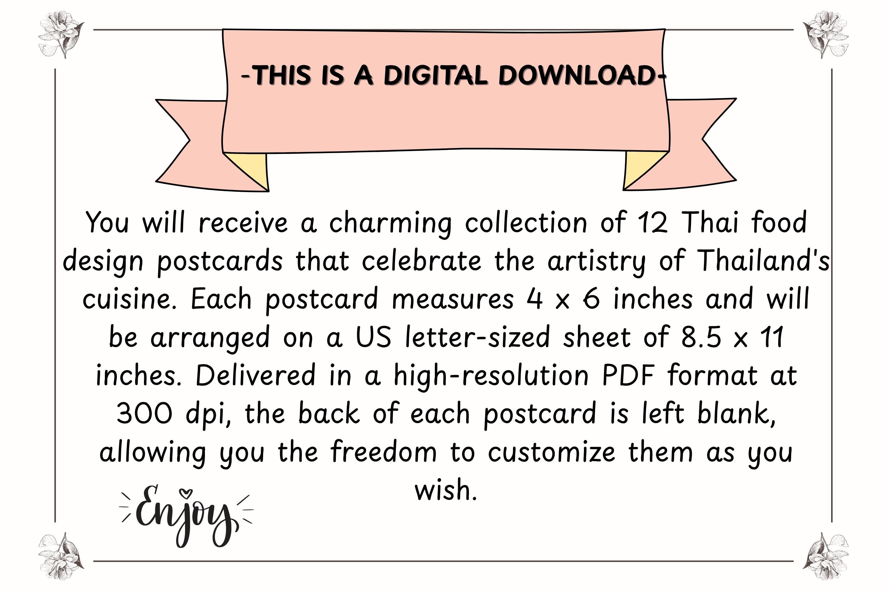 Thai Food Postcard Set: Printable Thailand Art Notecards (digital ...