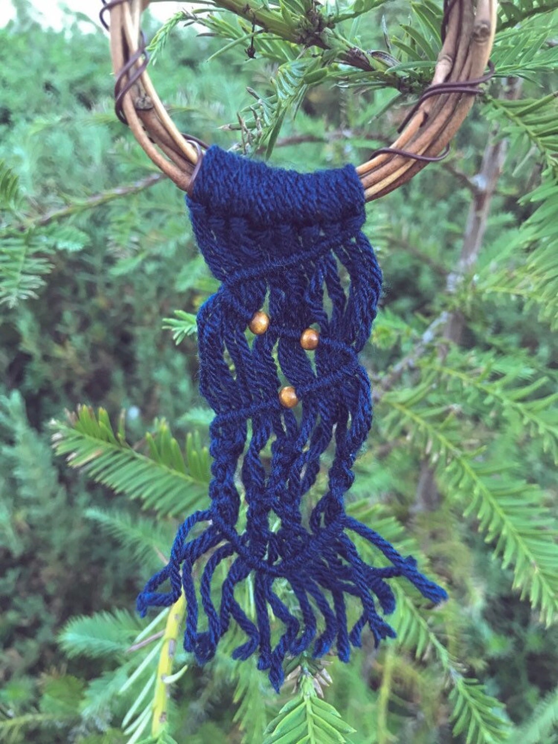 Navy Macrame Ornamentmini Wreathdoor Hangingchristmas - Etsy