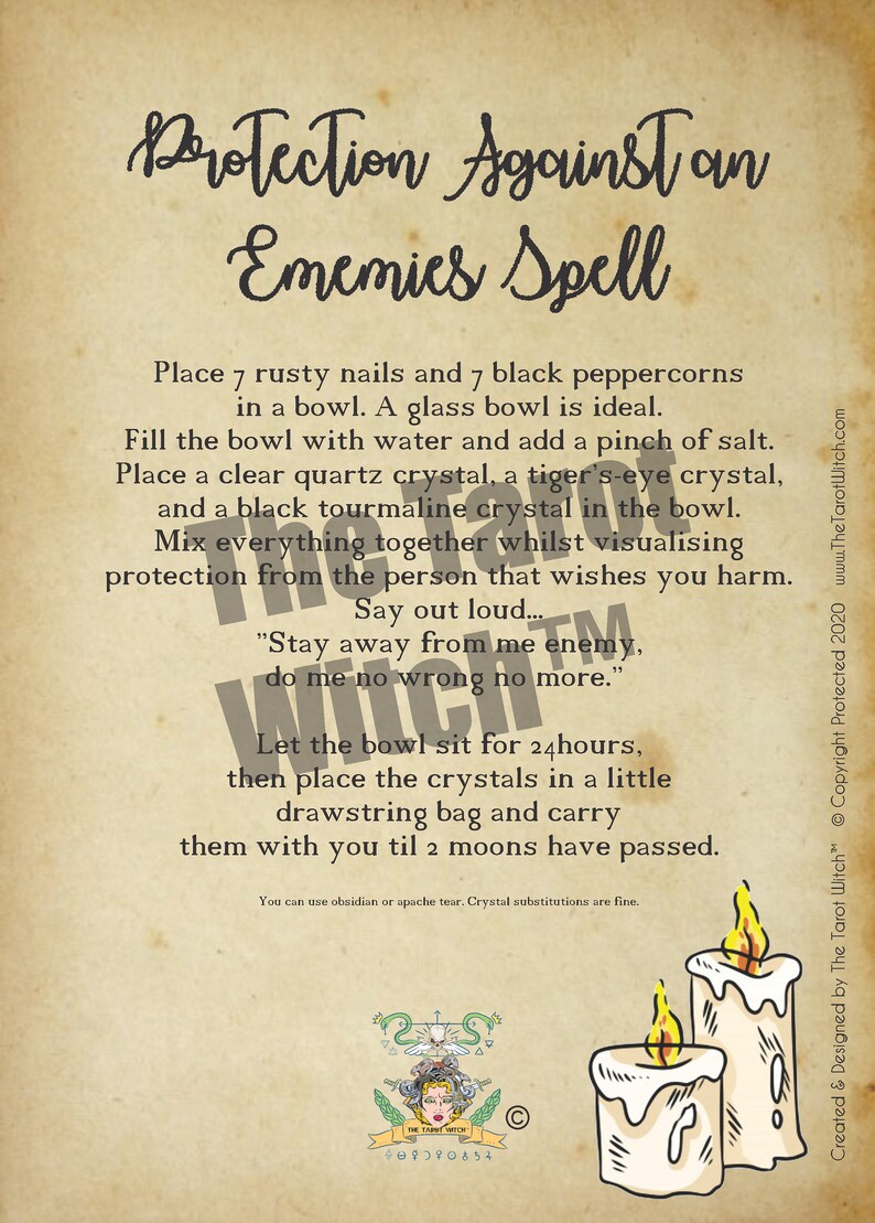 Printable Book of Spells Grimoire Spell to Protect Against Enemies - Etsy