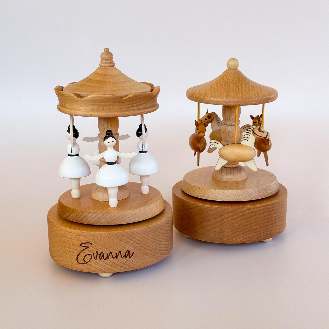 Personalised Wooden Musical Carousel Ballerina Music Box Horse Music ...