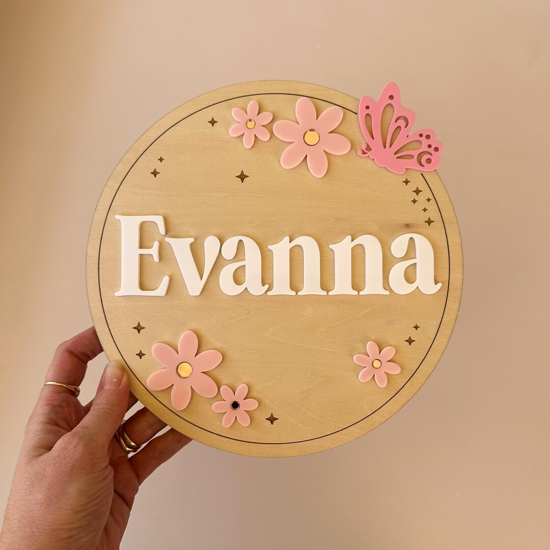 Personalised Kids Bedroom Door Sign | Butterfly With Flowers | Wooden ...