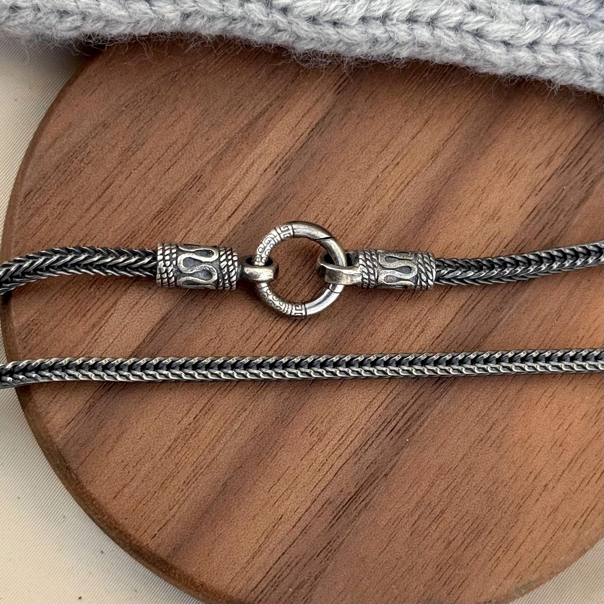 Oxidized Sterling Silver Foxtail Chain Necklace Solid Heavy Braid Link ...