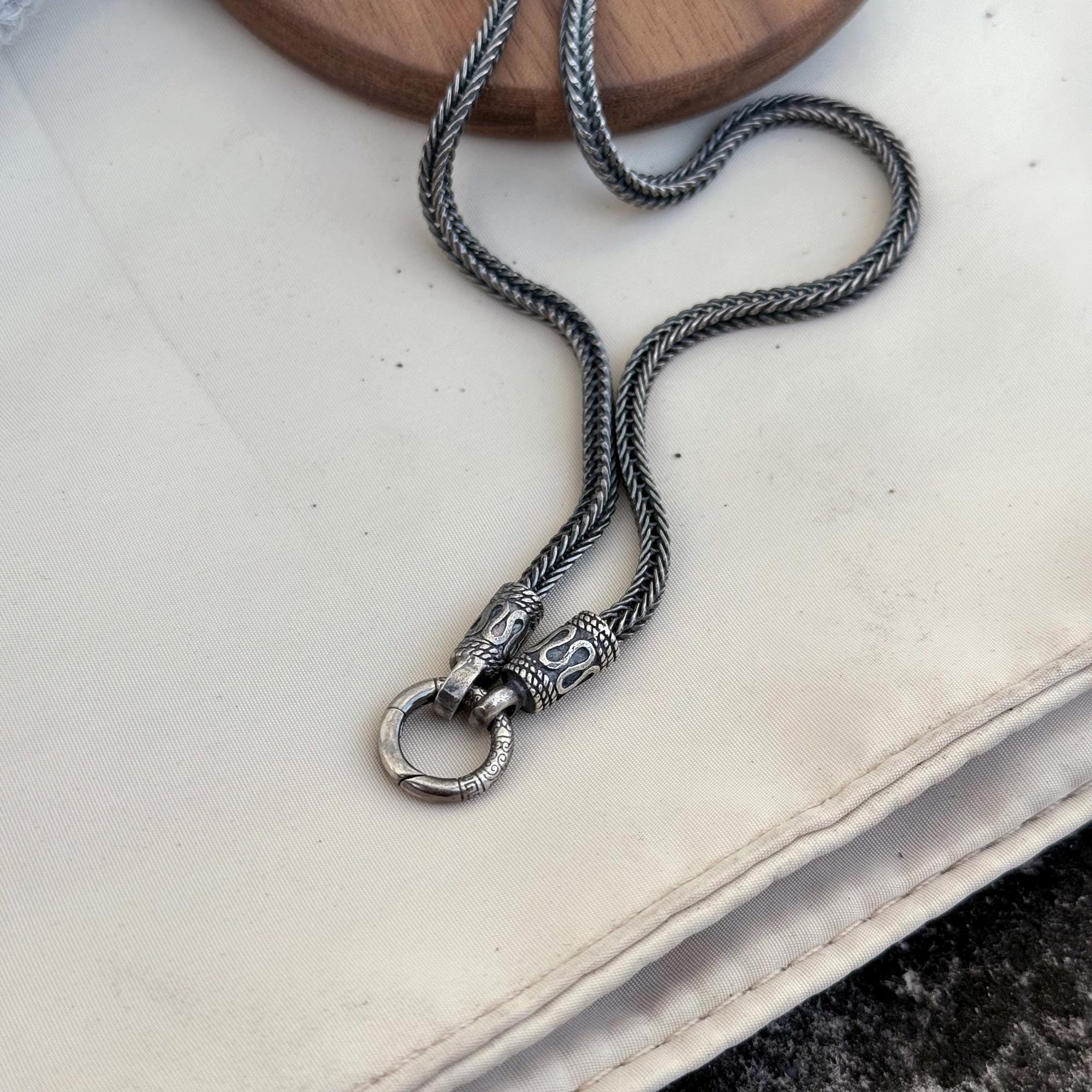 Oxidized Sterling Silver Foxtail Chain Necklace Solid Heavy Braid Link ...