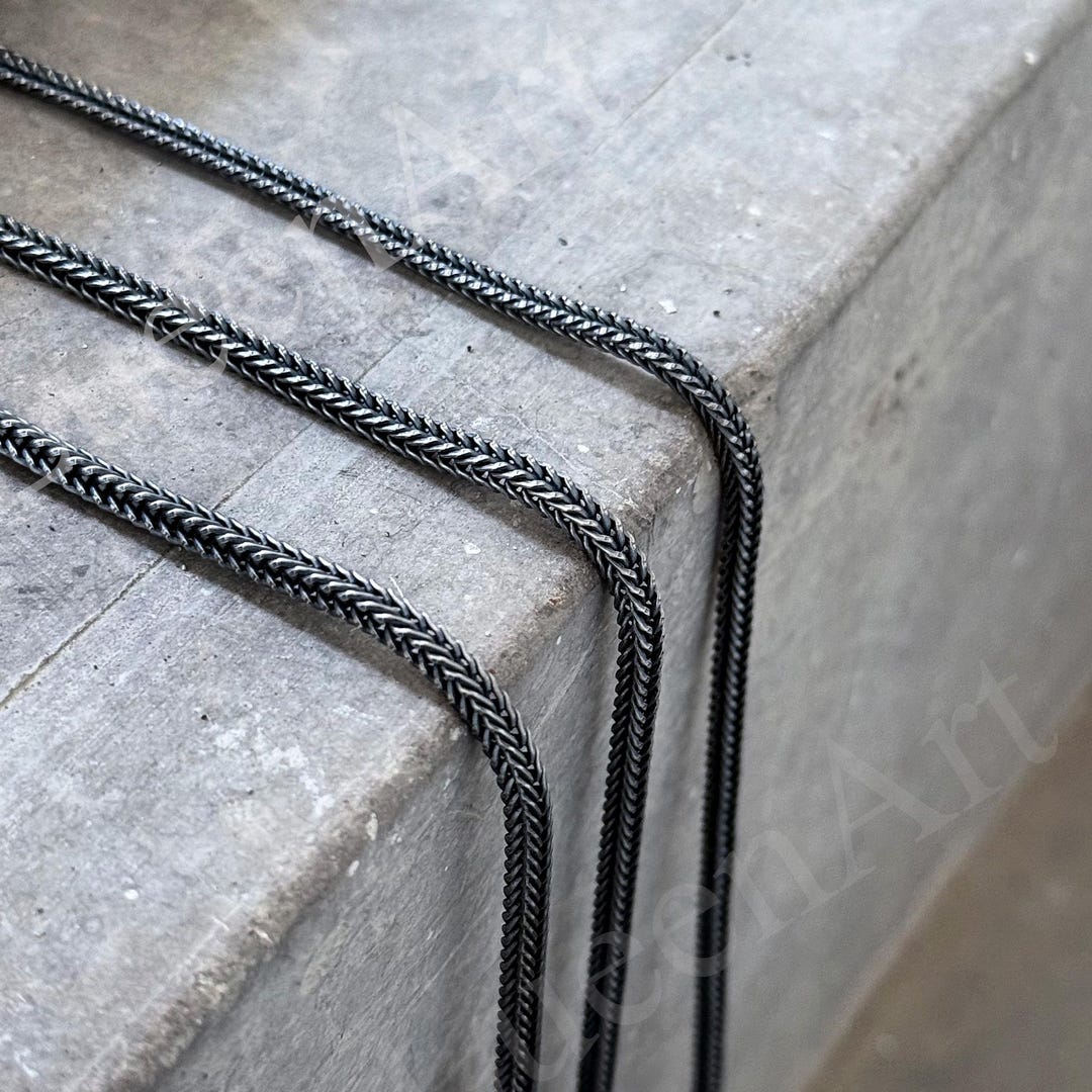 4mm Oxidized Sterling Silver Foxtail Chain Necklace for Men Anniversary ...