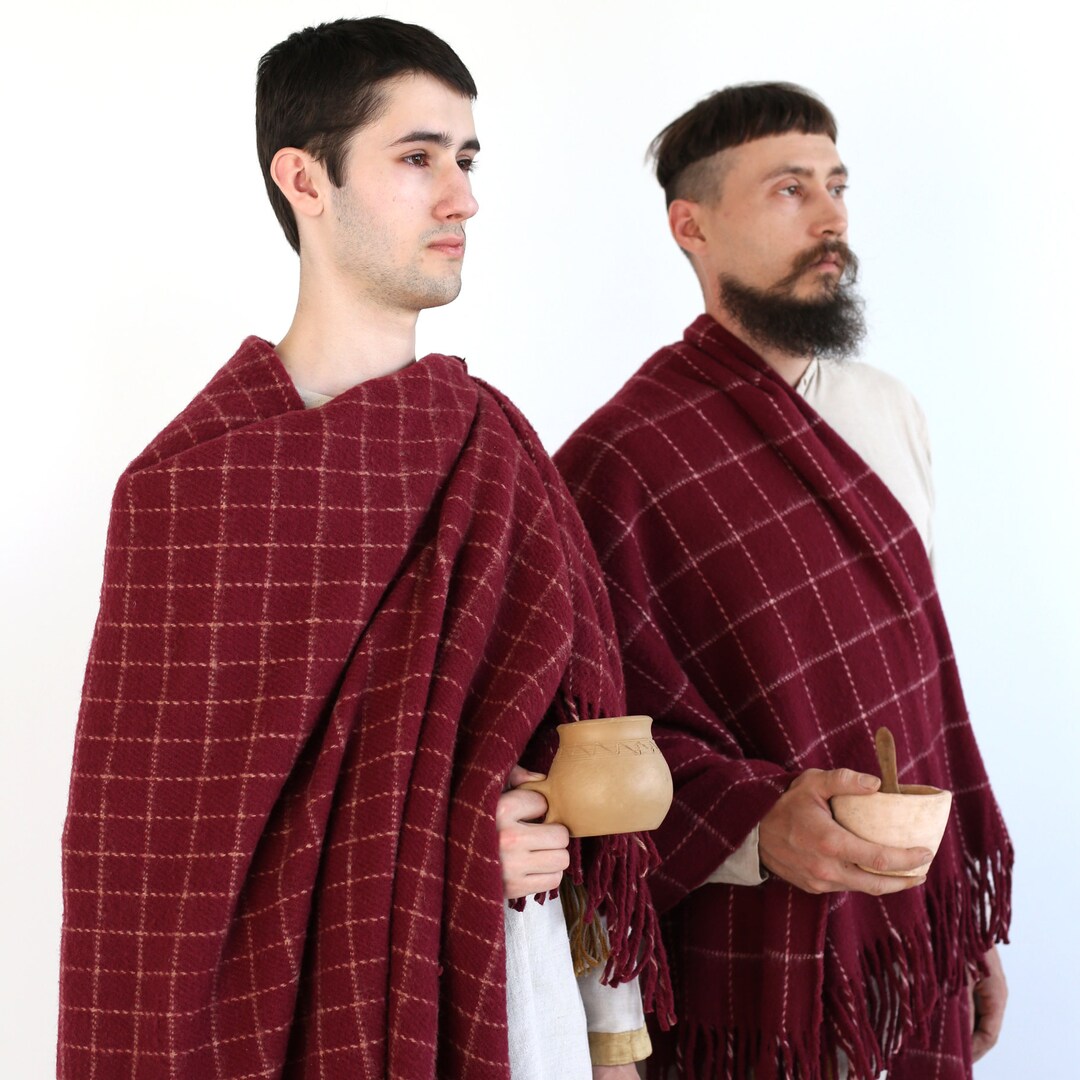 CHECKERED WOOLEN CLOAK Merino Twill Cape, Medieval Blanket, Viking Coat ...