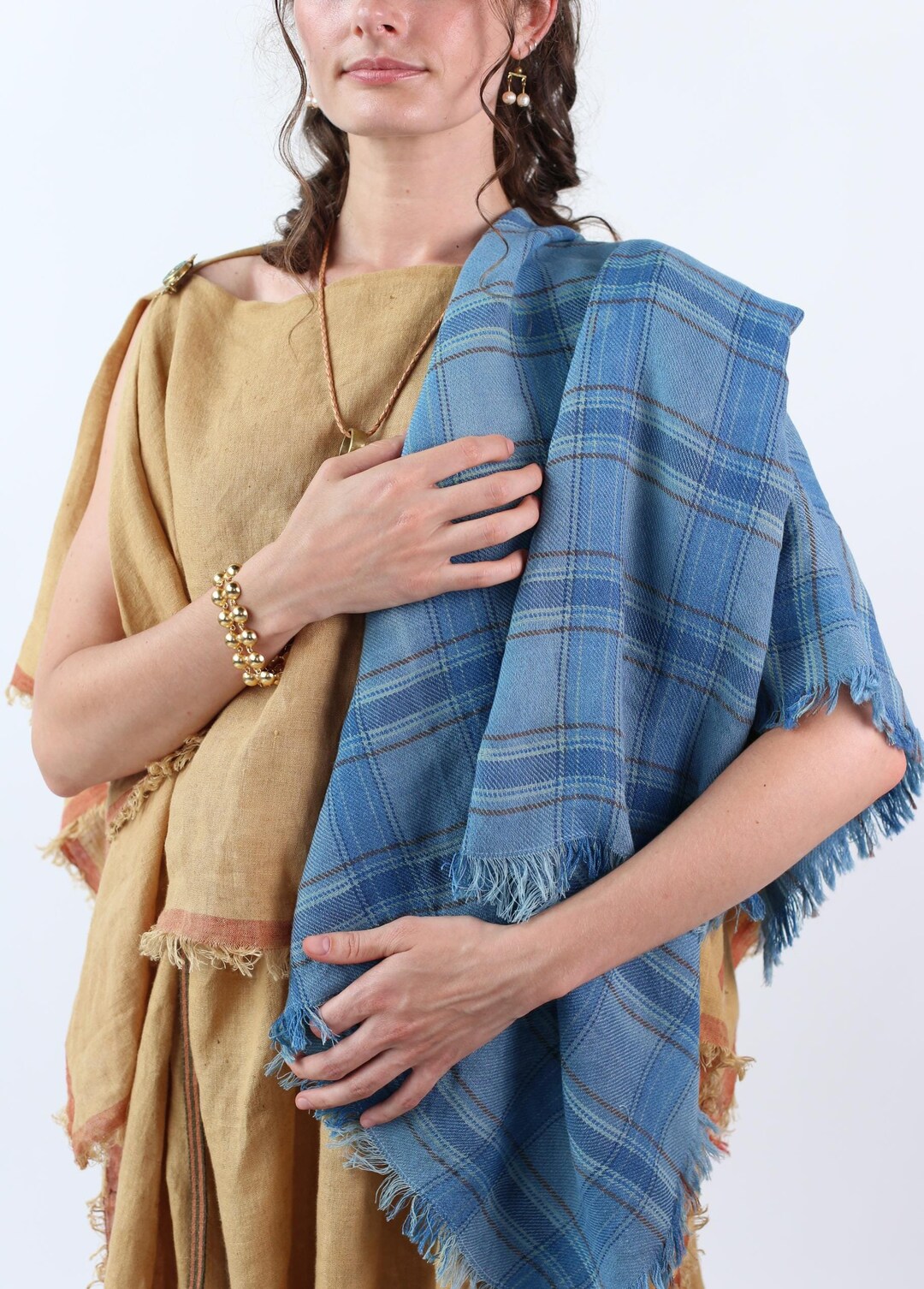 NATURAL DYED SHAWL / Cape Plaid, Viking Cape, Medieval Blanket, Viking ...