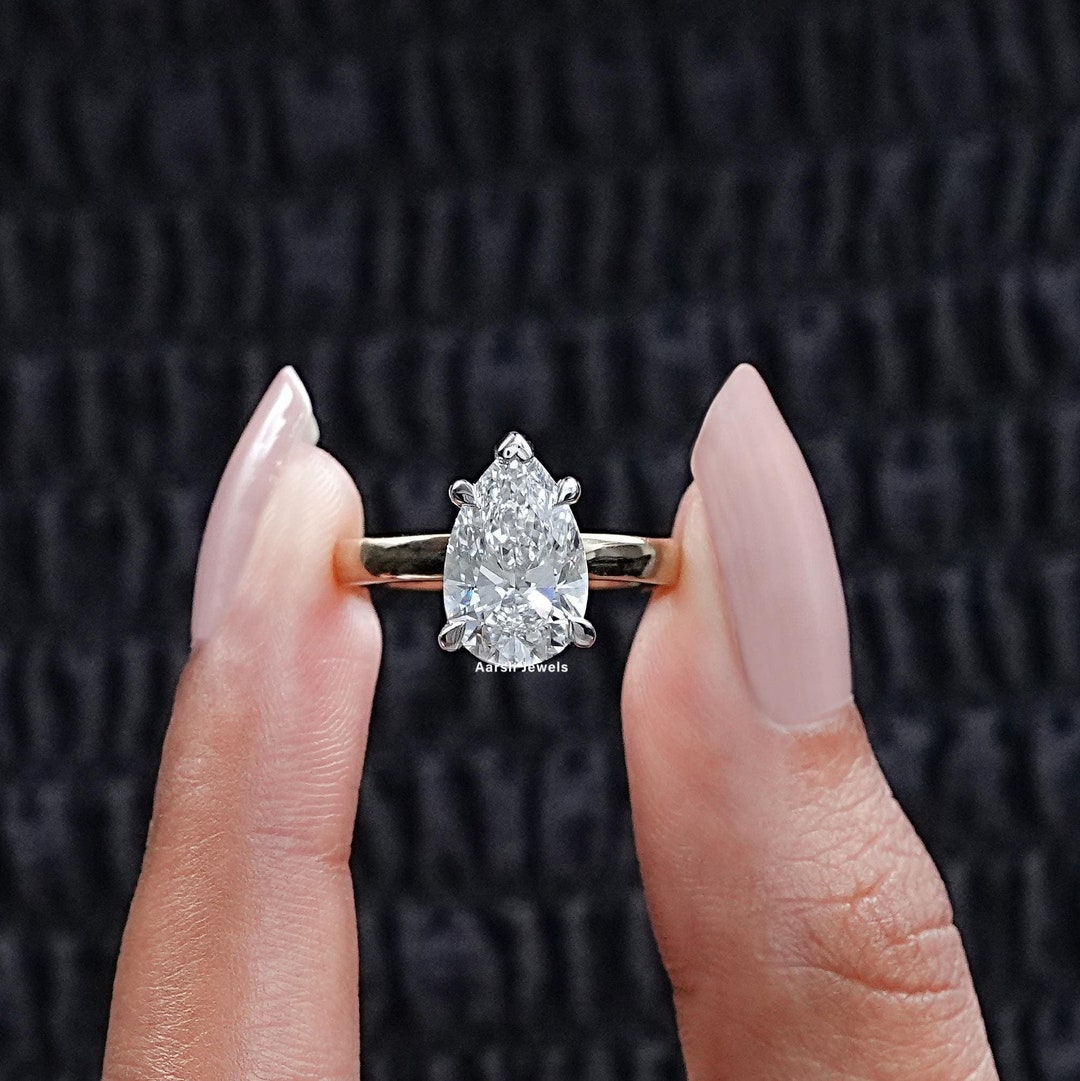 Pear Cut Conflict Free Diamond Solitaire Ring / 0.50 to 3.00 CT Lab ...