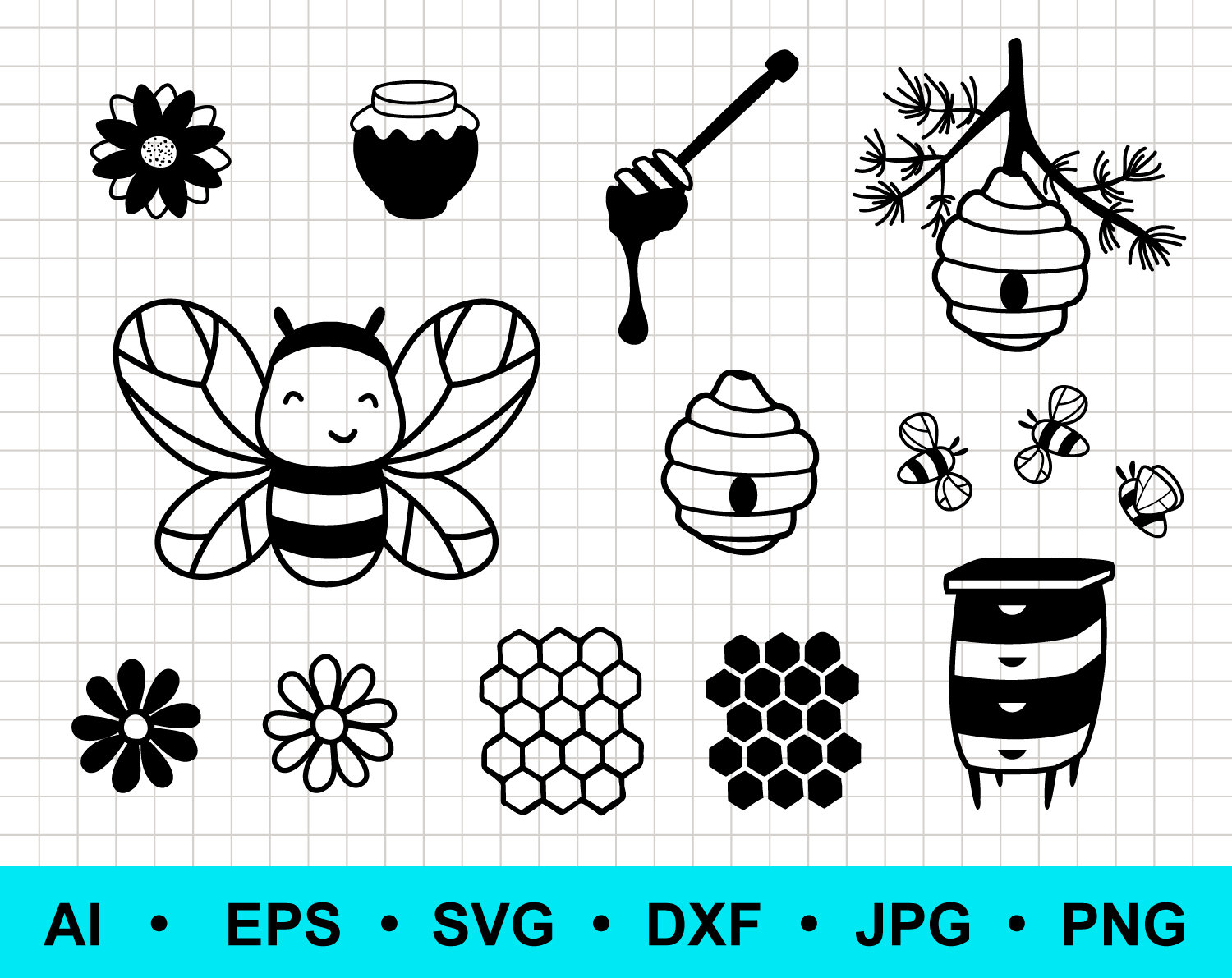 Bee honey svg honey comb svg silhouette clipart. Bee hive | Etsy