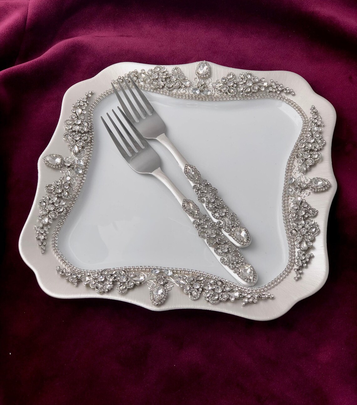 Personalized White Wedding Plate and Two Forks Wedding Plate - Etsy