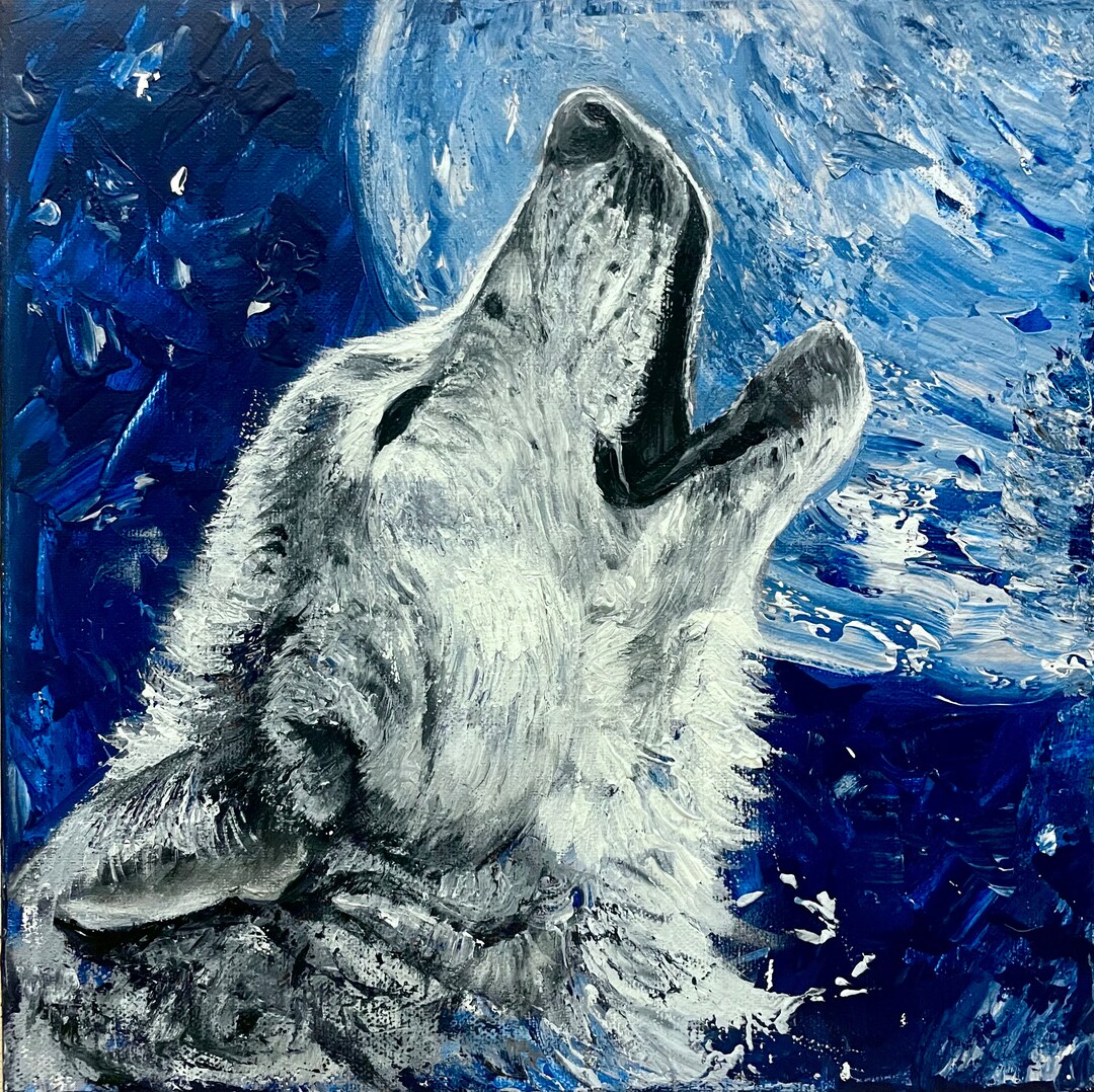 Original Howling Wolf Acrylic Painting: Wildlife Art on Canvas - Etsy