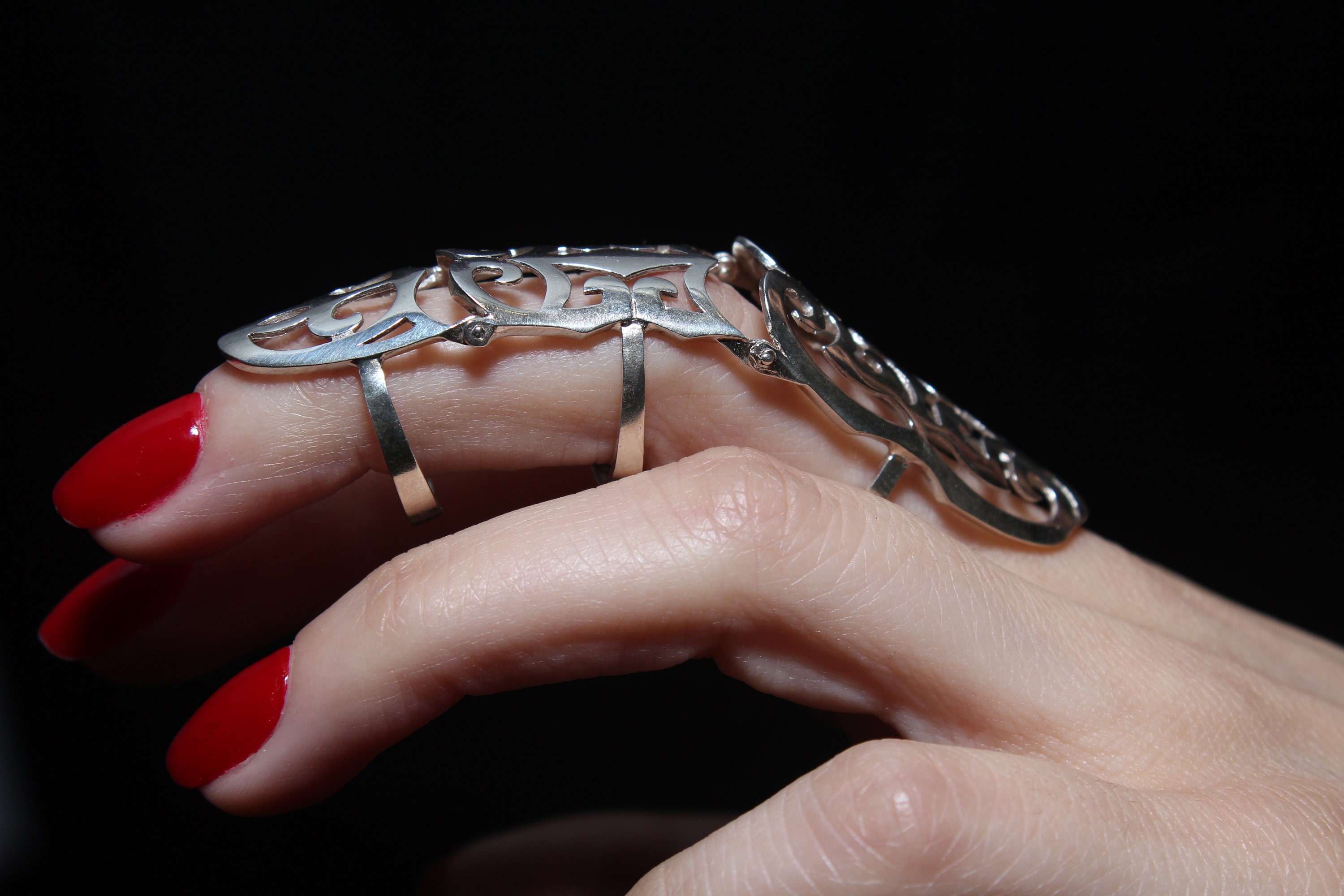 Armor Full Finger Sterling Silver Double Knuckle Large Ring - Etsy