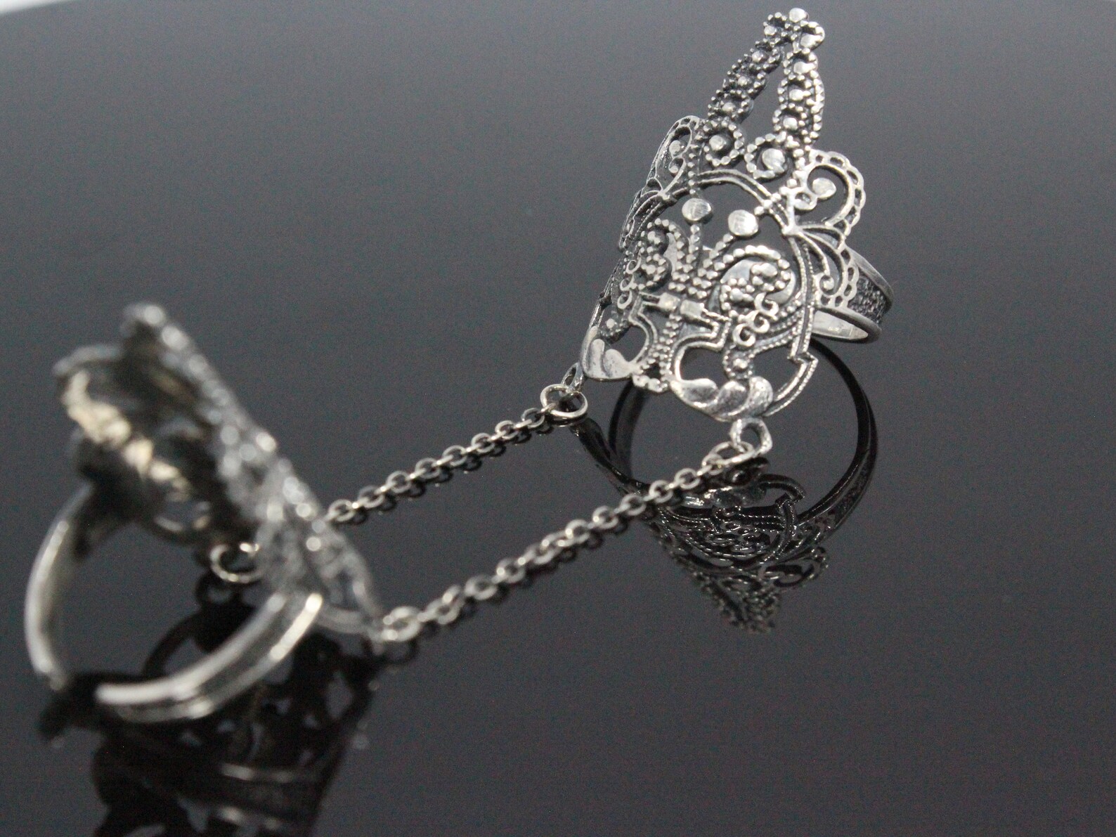 Ethno Double Ring Sterling Silver Full Finger Ring Filigree | Etsy