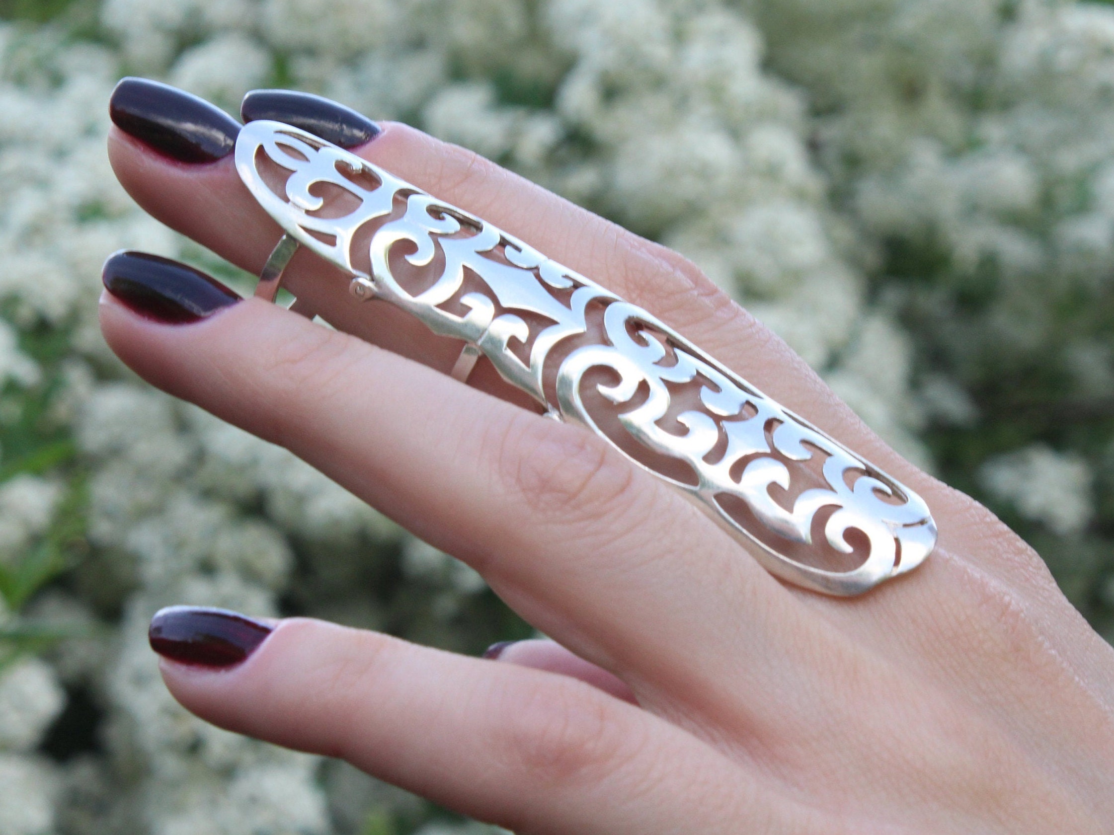 Armor Full Finger Sterling Silver Double Knuckle Large Ring | Etsy