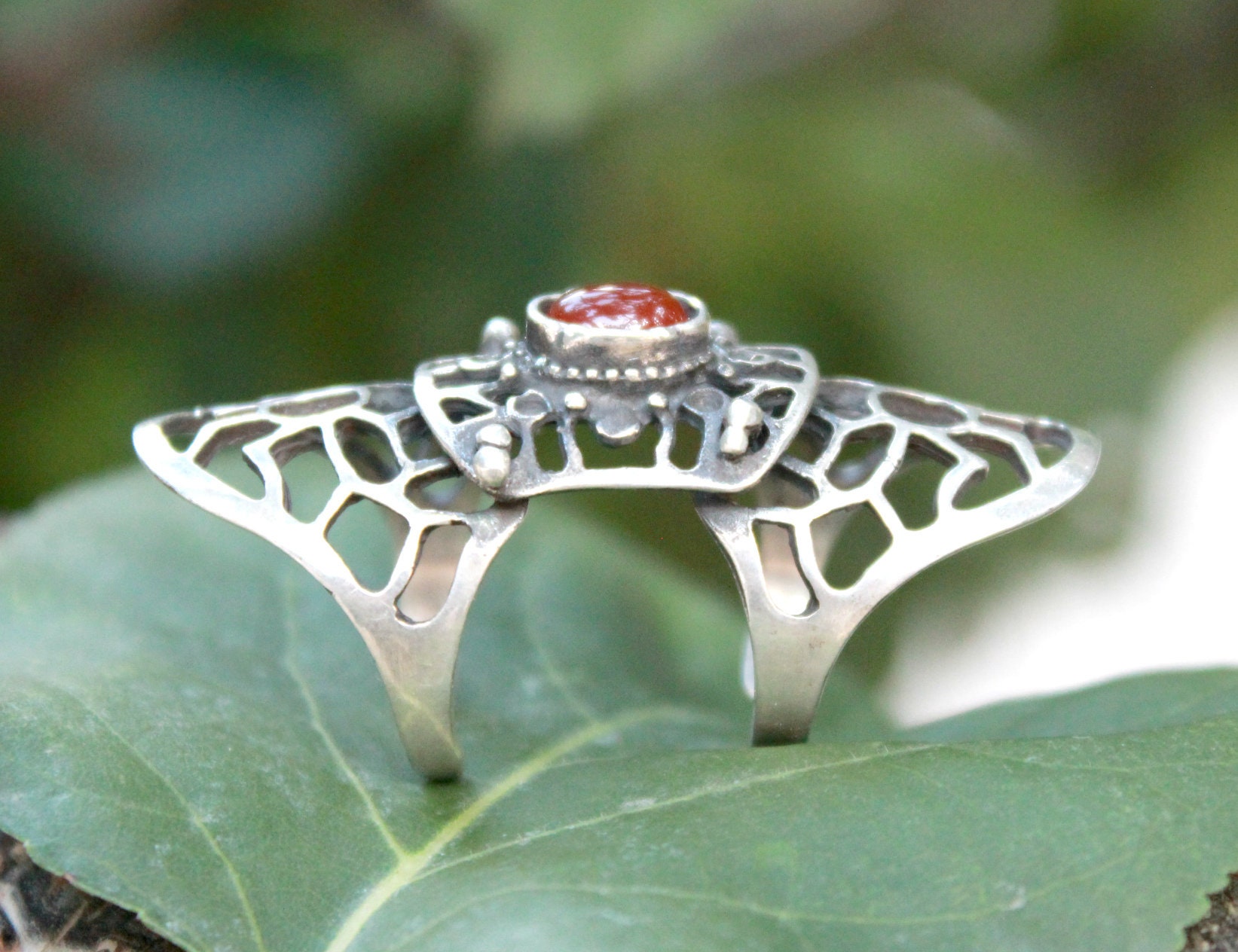 Sterling Silver Garnet Full Finger Double Armor Knuckles Ring | Etsy