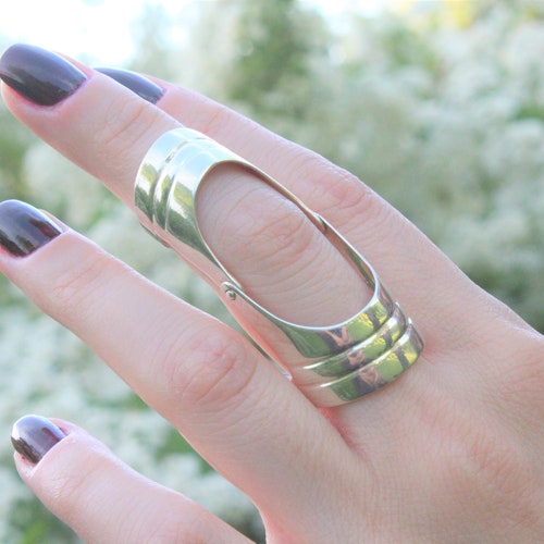 Armor Full Finger Sterling Silver Double Knuckle Large Ring - Etsy