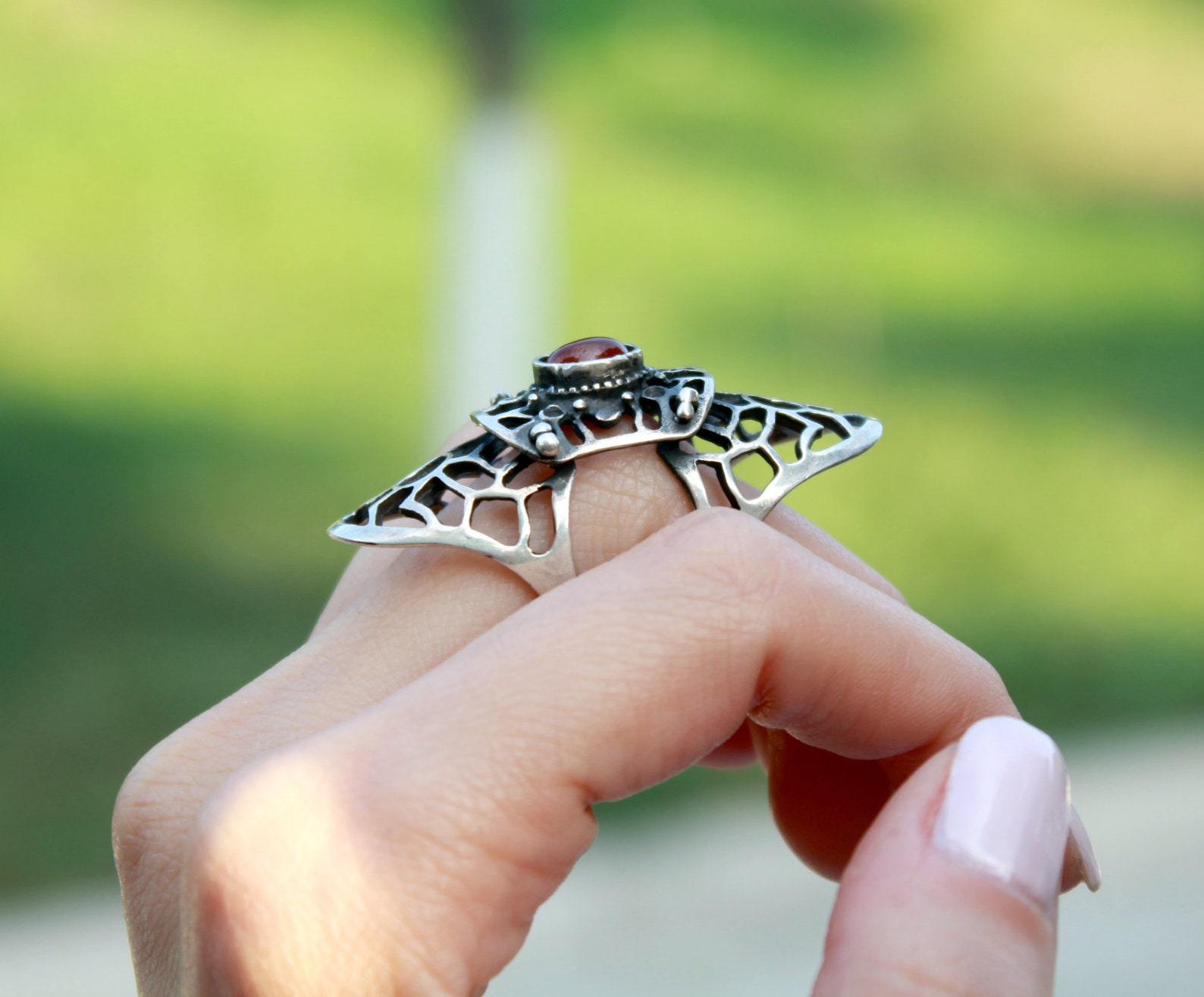 Sterling Silver Garnet Full Finger Double Armor Knuckles Ring | Etsy