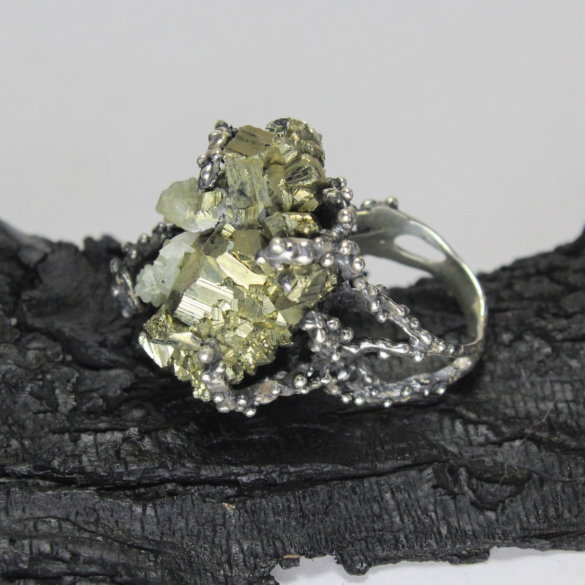 Sterling Silver Gemstone Raw Pyrite Ring Druzy Vintage | Etsy