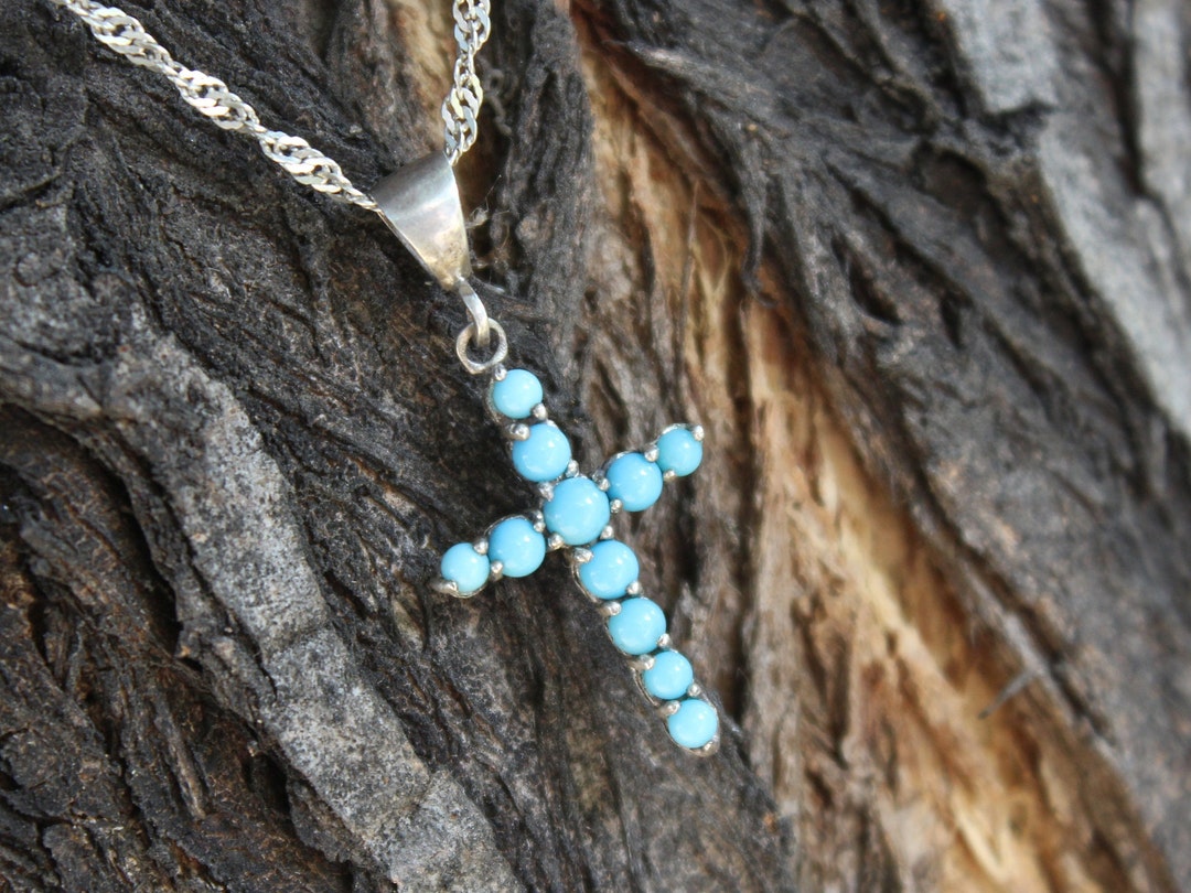 Sterling Silver Turquoise Stone Cross Chain Pendant Necklace, Mens ...