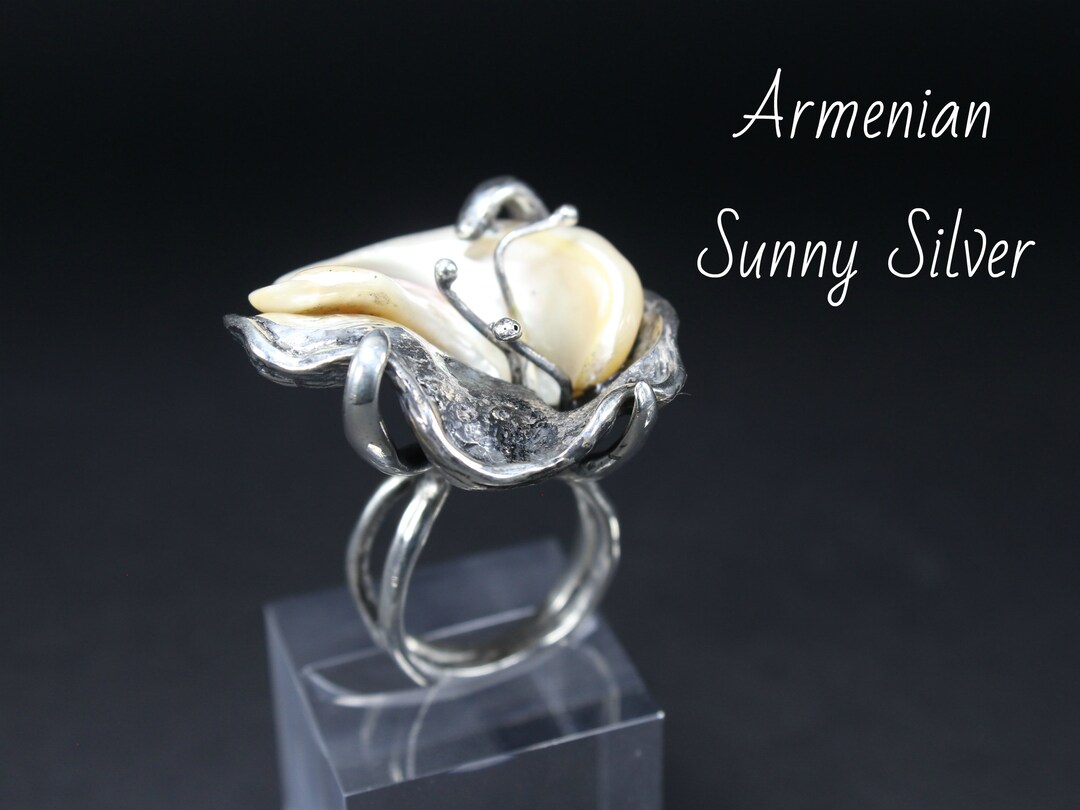 One of A Kind Sea Shell Sterling Silver Ring Vintage Style Silver Ring ...