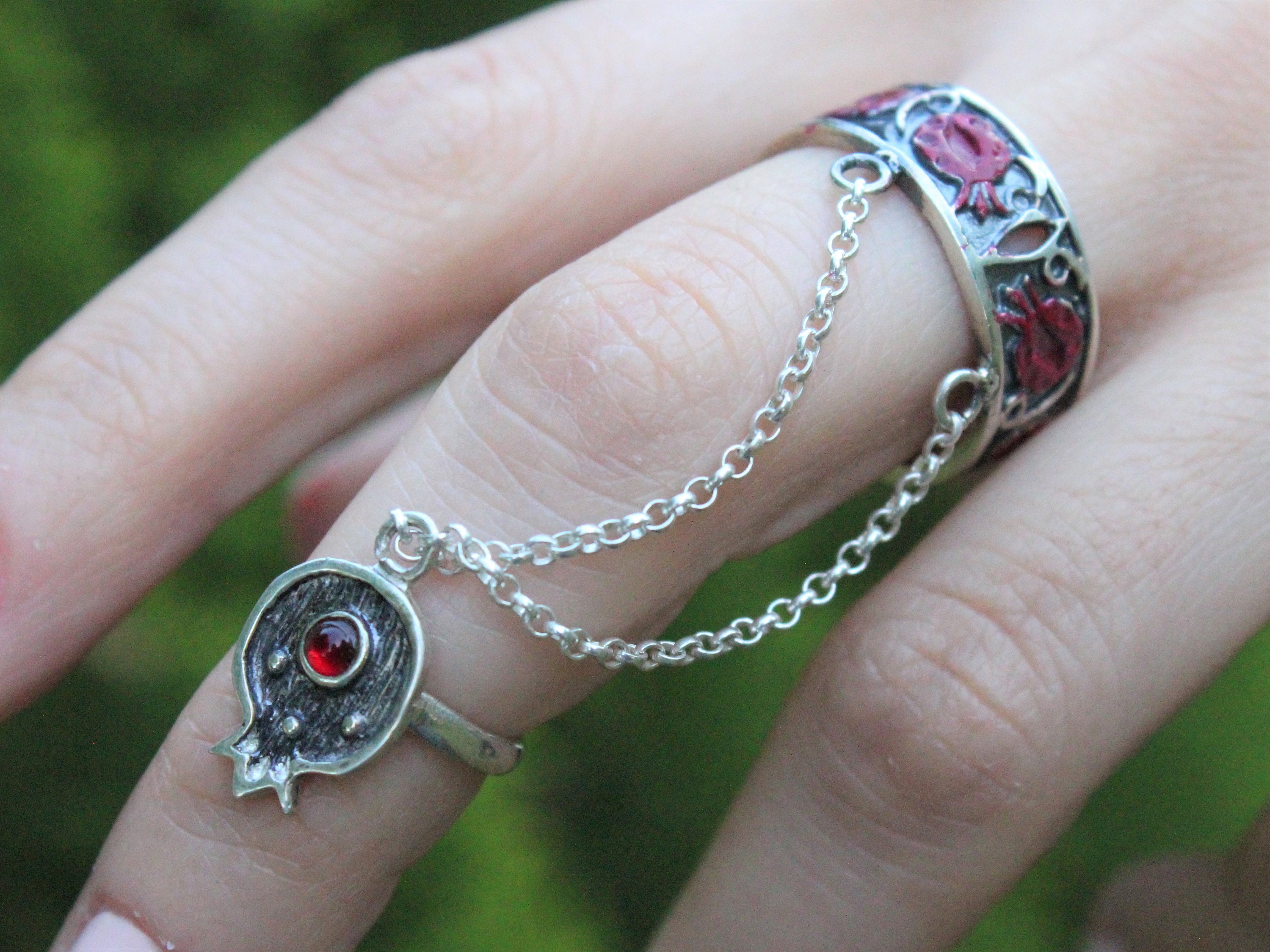Sterling Silver Full Finger Double Knuckle Garnet Armor Rings - Etsy