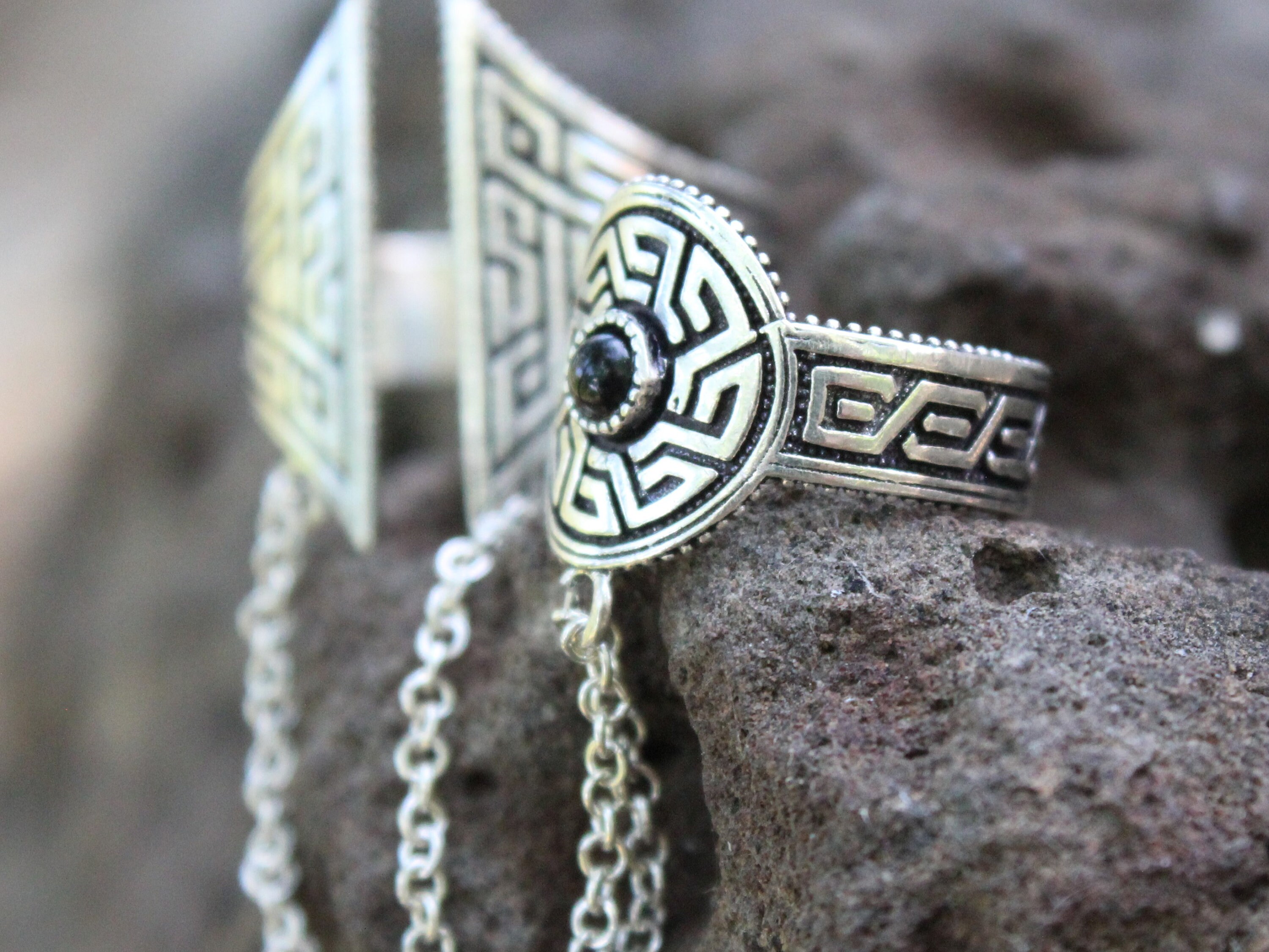 Sterling Silver Chain Double Ring Black Stone Silver Full | Etsy