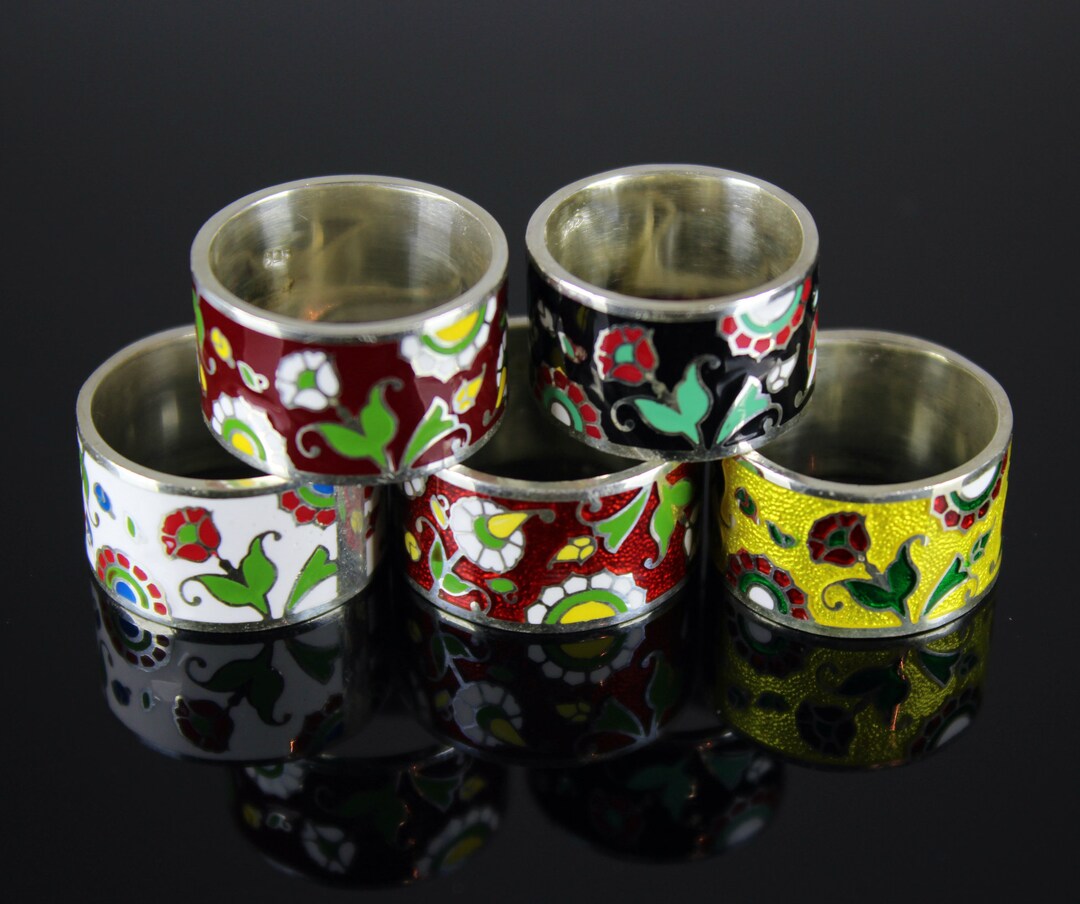 Floral Handmade Enamel and Silver Ring - Sterling Silver Enamel Ring ...
