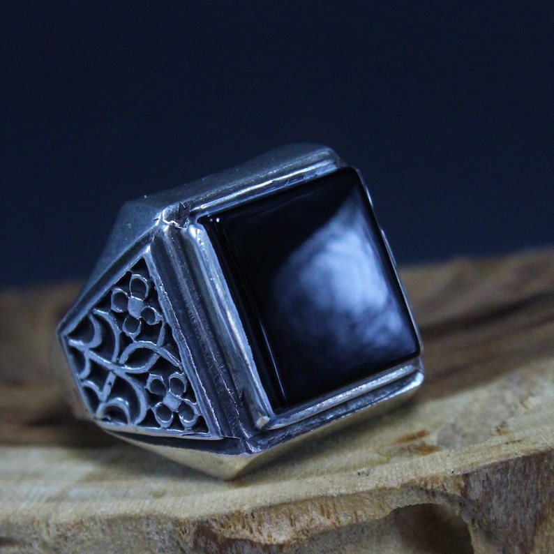 Sterling Silver Men's Square Black Onyx Stone Ring for | Etsy