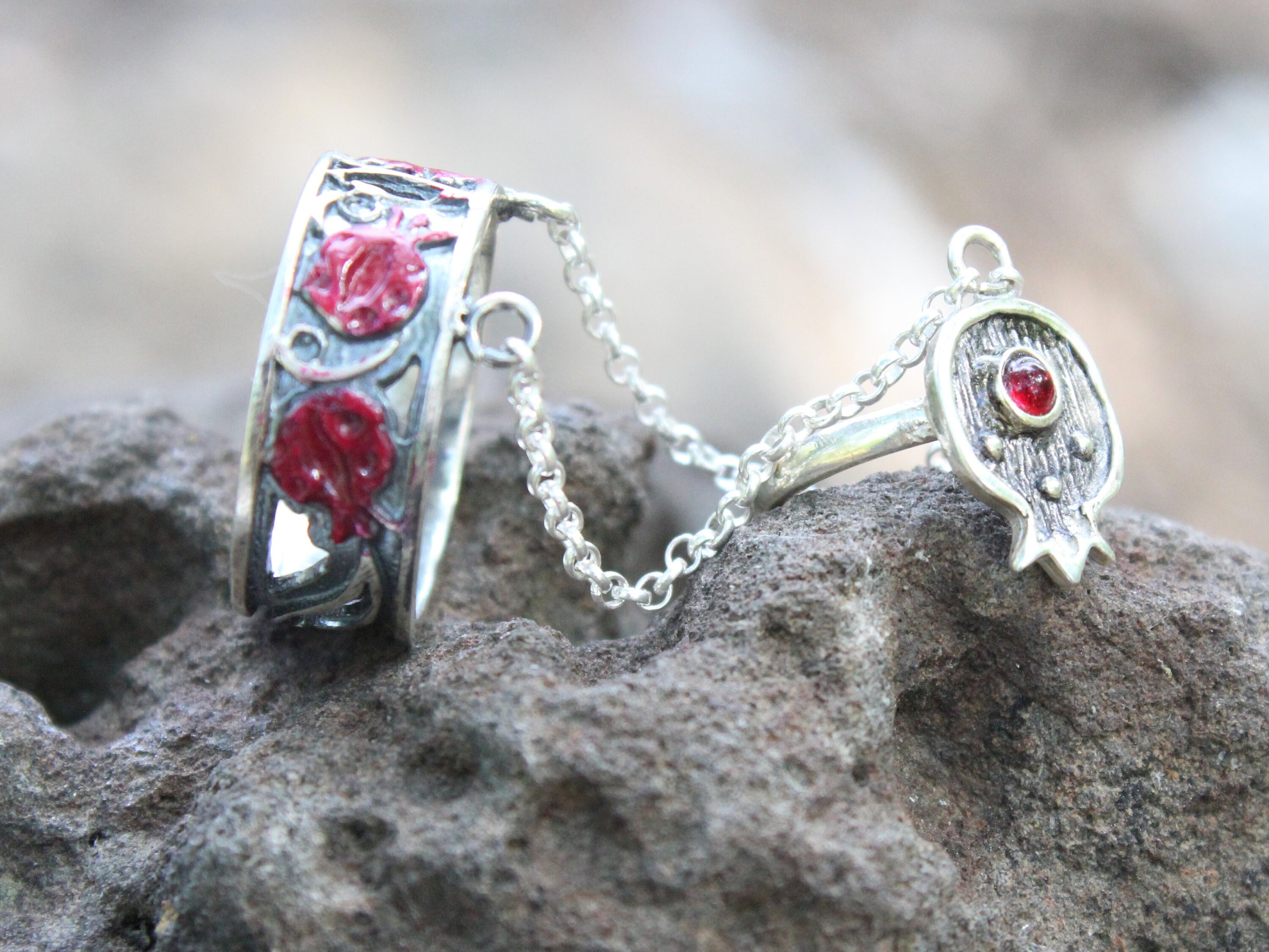 Sterling Silver Full Finger Double Knuckle Garnet Armor Rings - Etsy