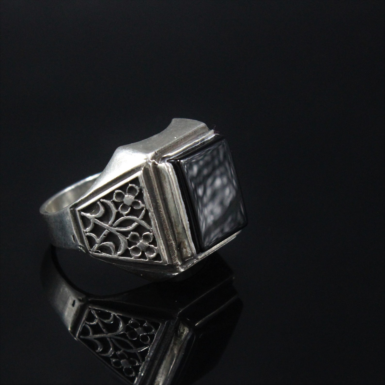 Sterling Silver Men's Square Black Onyx Stone Ring for | Etsy