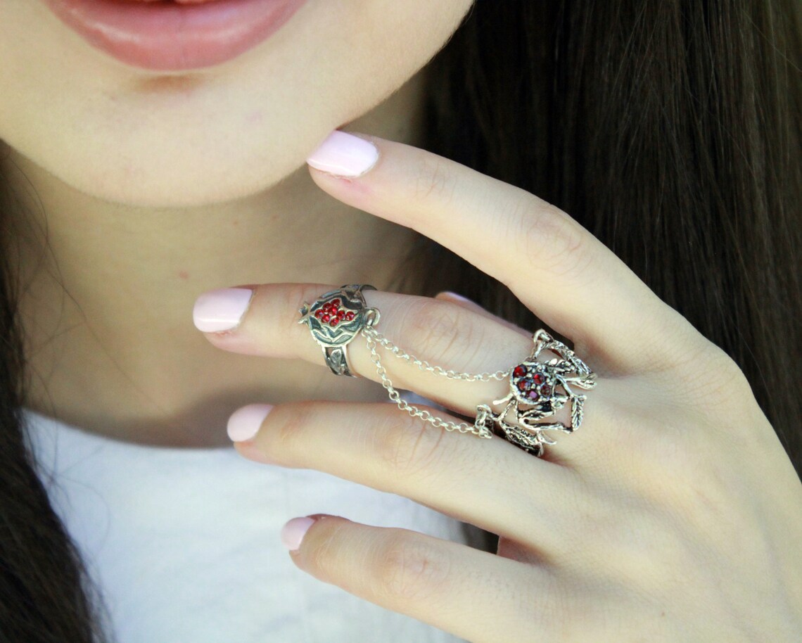 Chain Ring Pomegranate ring Full finger Ring Armenian Silver | Etsy