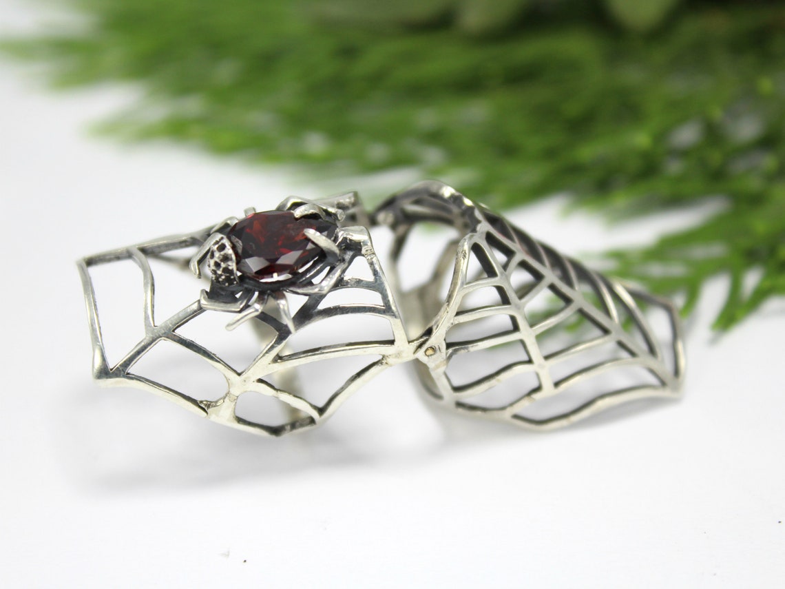 Sterling Silver Full Finger Red Stone Spider Ring Double | Etsy