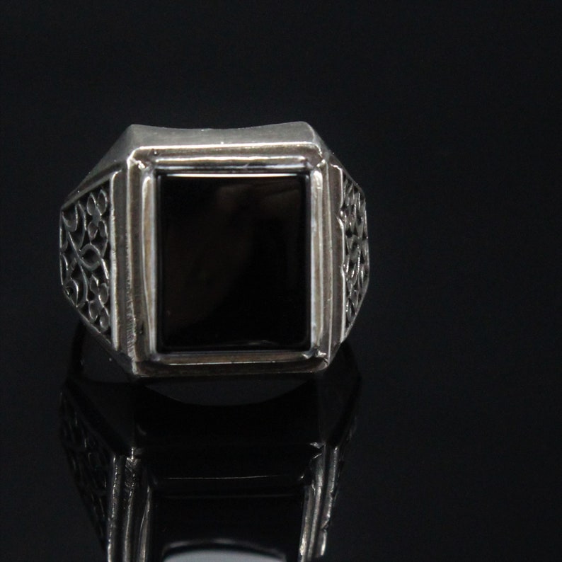 Sterling Silver Men's Square Black Onyx Stone Ring for | Etsy