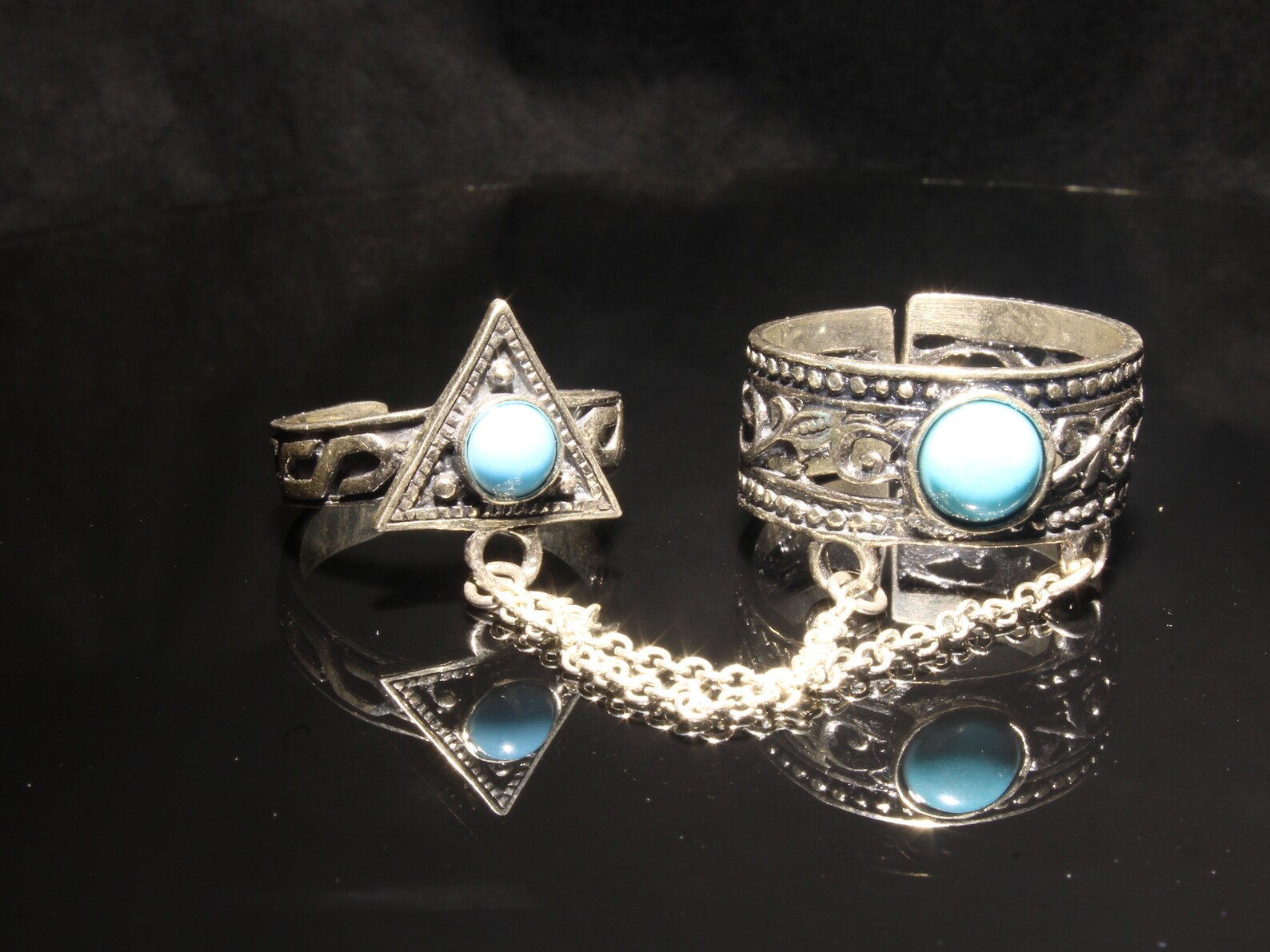 Double Ring With Chains Made of Silver ethno With | Etsy