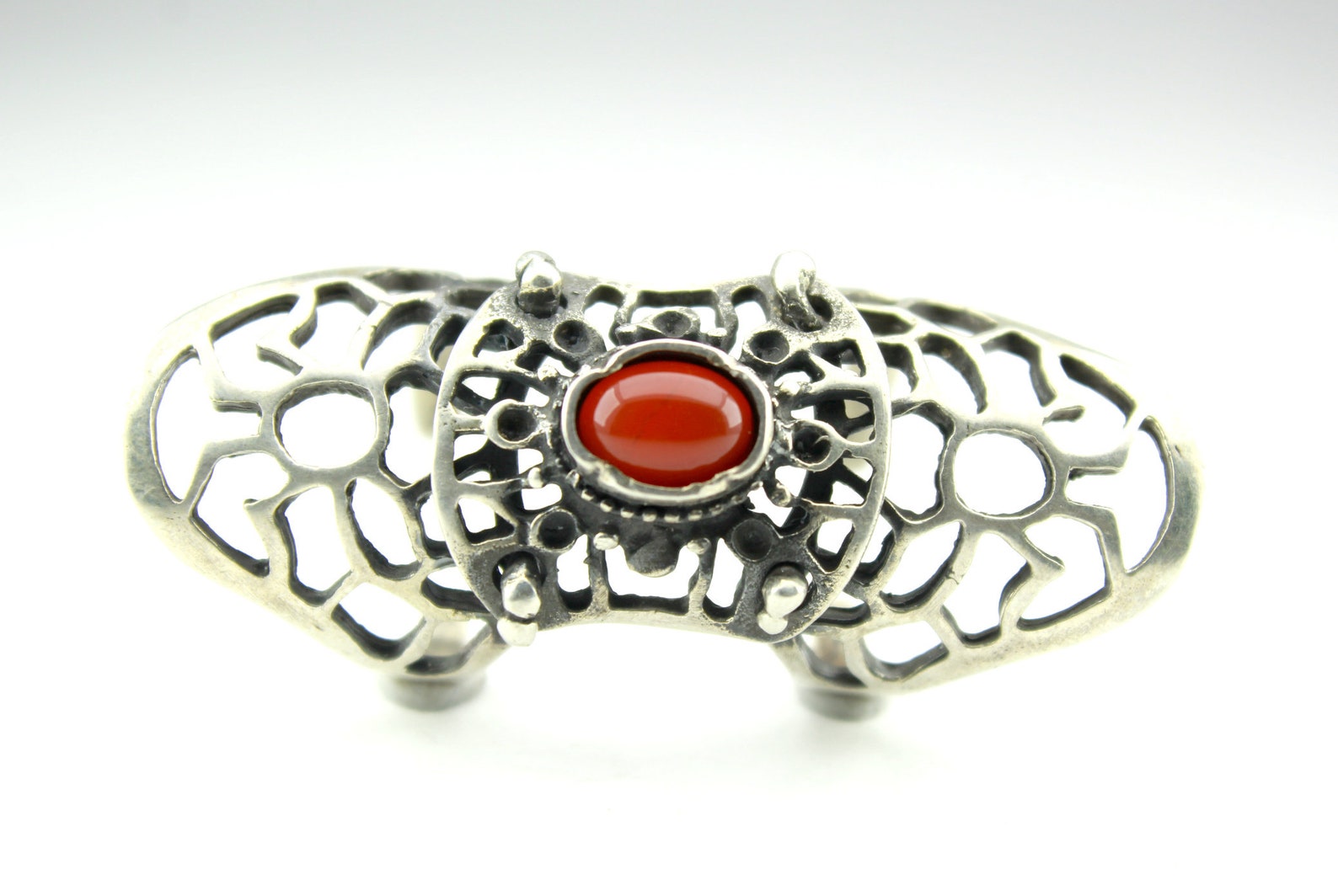 Sterling Silver Garnet Full Finger Double Armor Knuckles Ring | Etsy