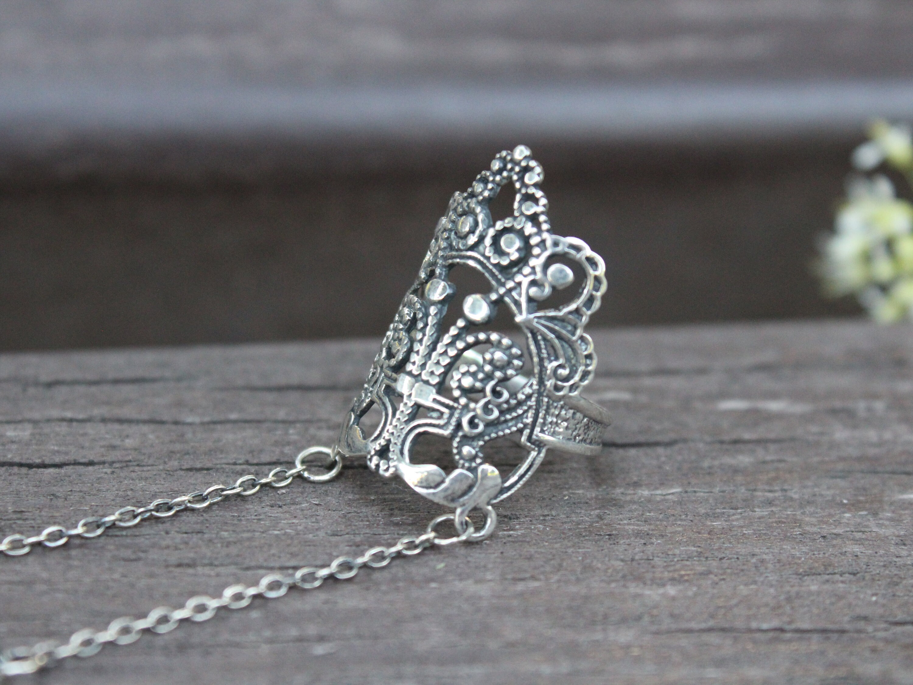 Ethno Double Ring Sterling Silver Full Finger Ring Filigree | Etsy