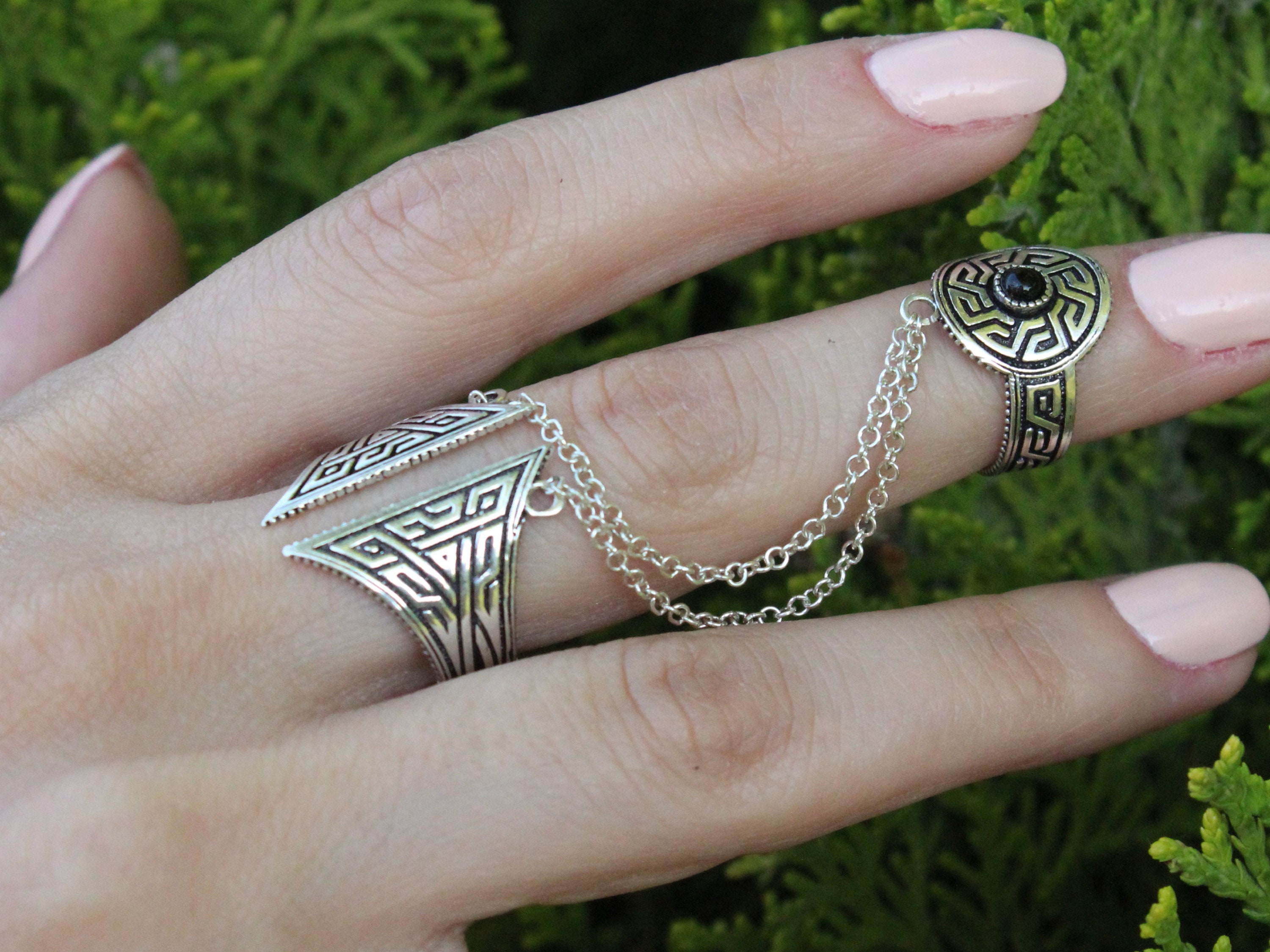 Sterling Silver Chain Double Ring Black Stone Silver Full - Etsy