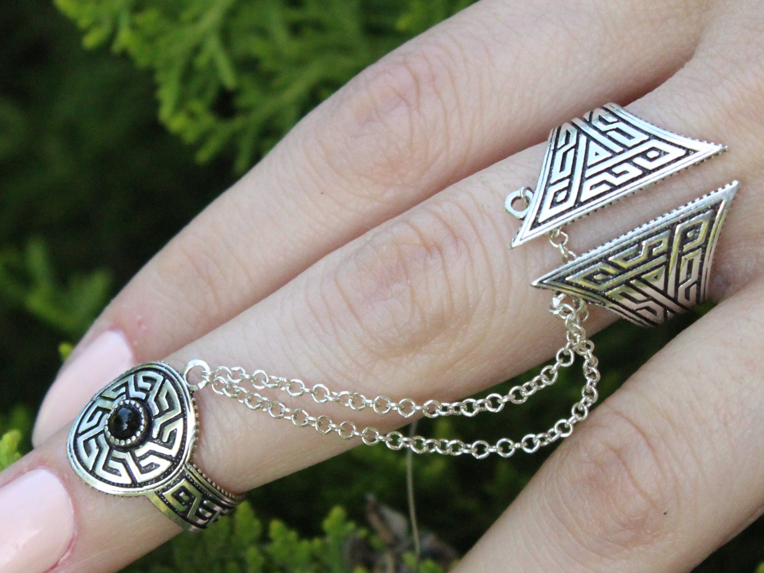 Sterling Silver Chain Double Ring Black Stone Silver Full | Etsy