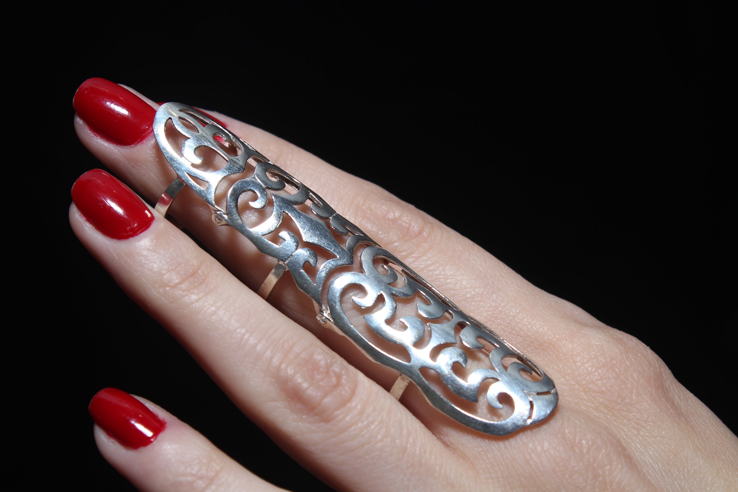 Armor Full Finger Sterling Silver Double Knuckle Large Ring - Etsy