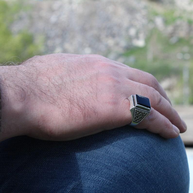 Sterling Silver Men's Square Black Onyx Stone Ring for | Etsy